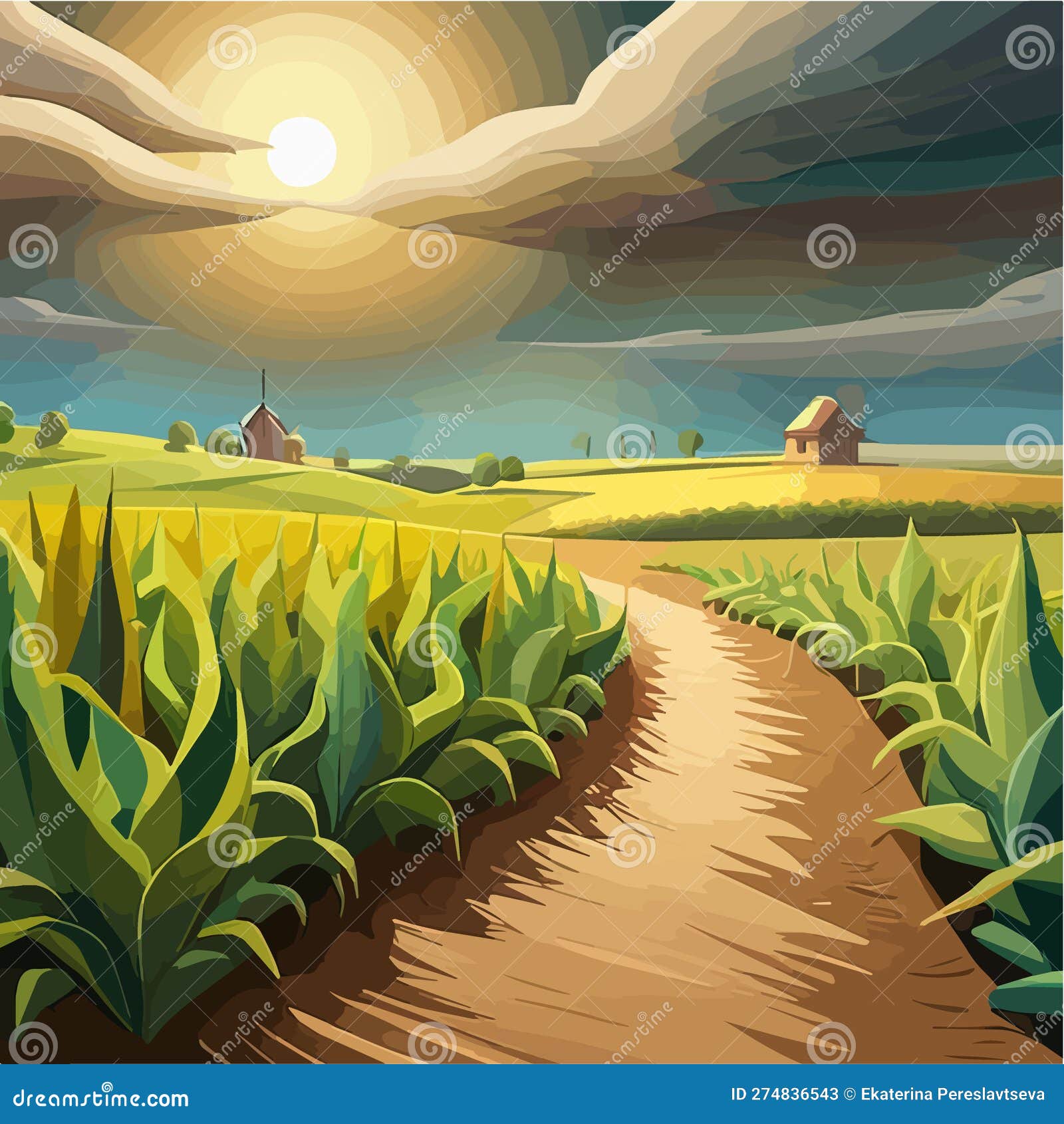 Corn Field with the Blue Sky Realistic Vector Illustration of Corn ...