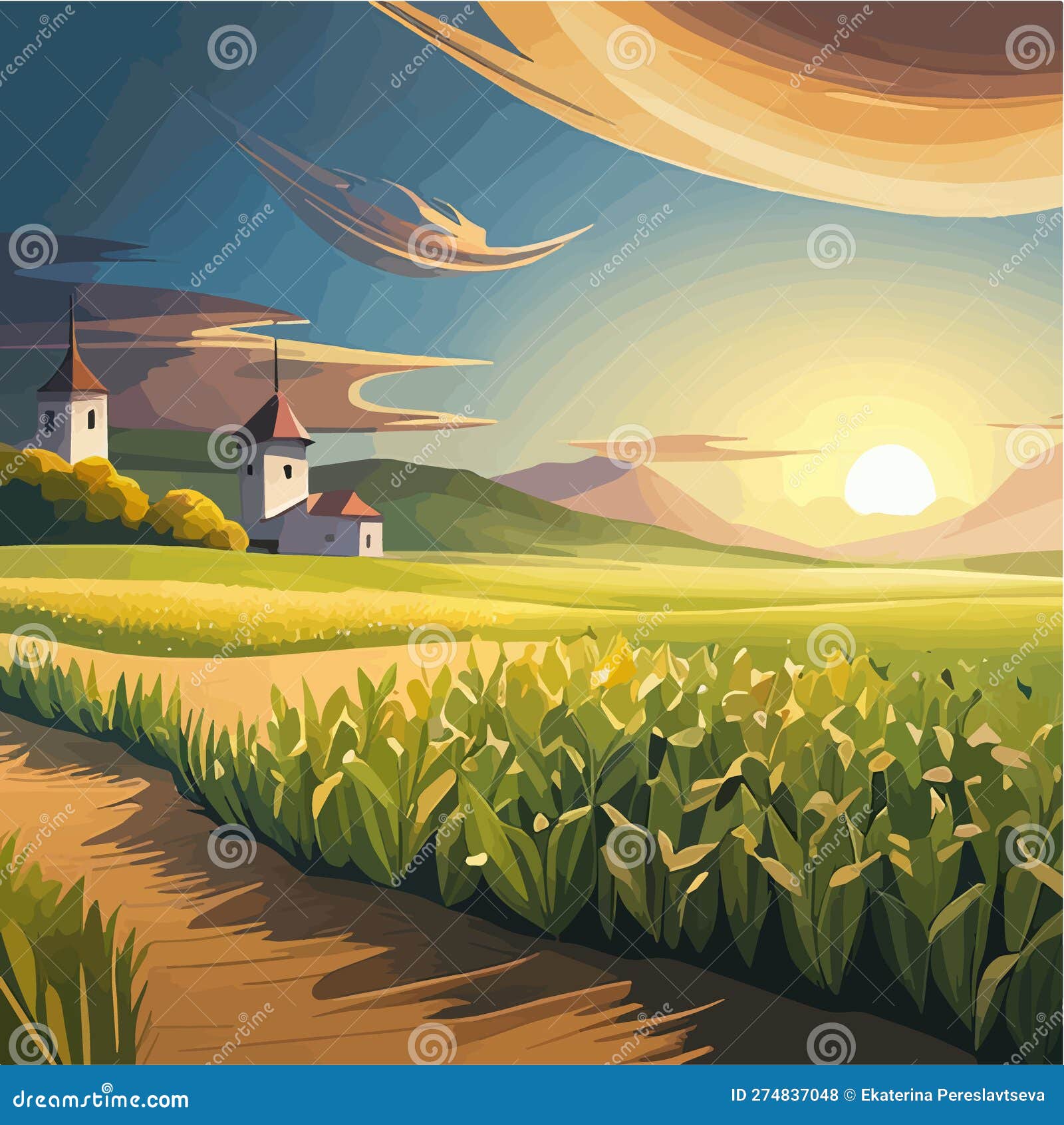 Corn Field with the Blue Sky Realistic Vector Illustration of Corn ...