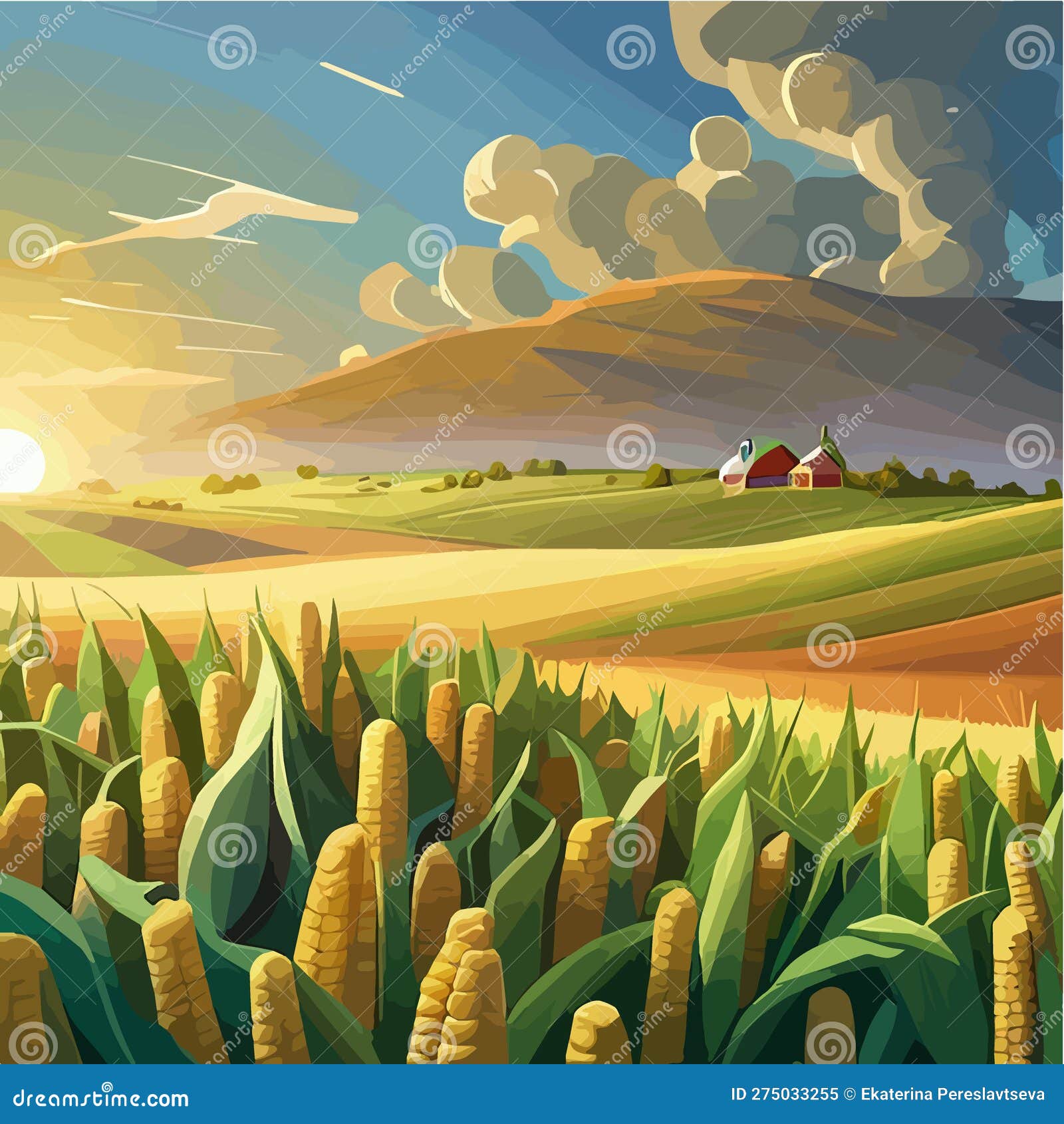 Corn Field with the Blue Sky Realistic Vector Illustration of Corn ...