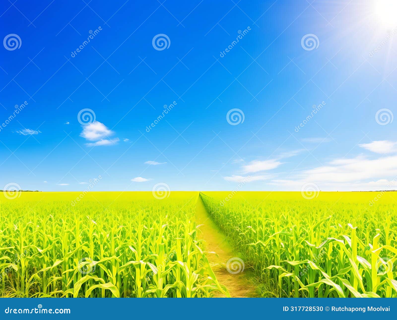 Corn Field, Blue Sky with Sunset or Sunlight. Agriculture Farming ...