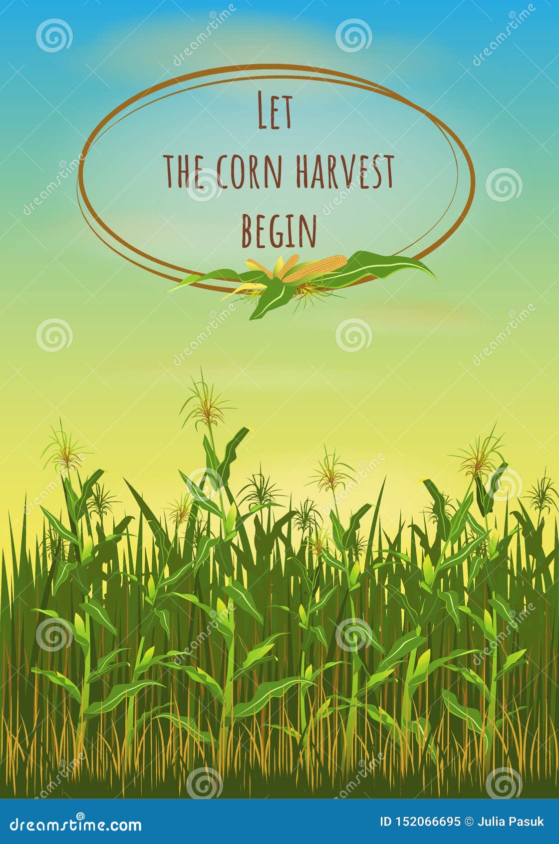 Corn Field. Corn Harvest Time. Vector Poster with Title in Frame. Stock ...