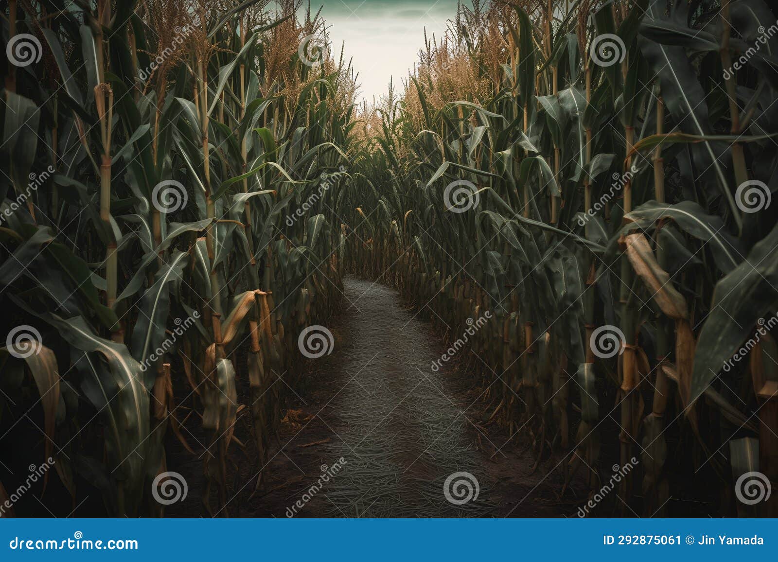Corn Field with a Path Going through it in a Cloudy Day. Stock ...