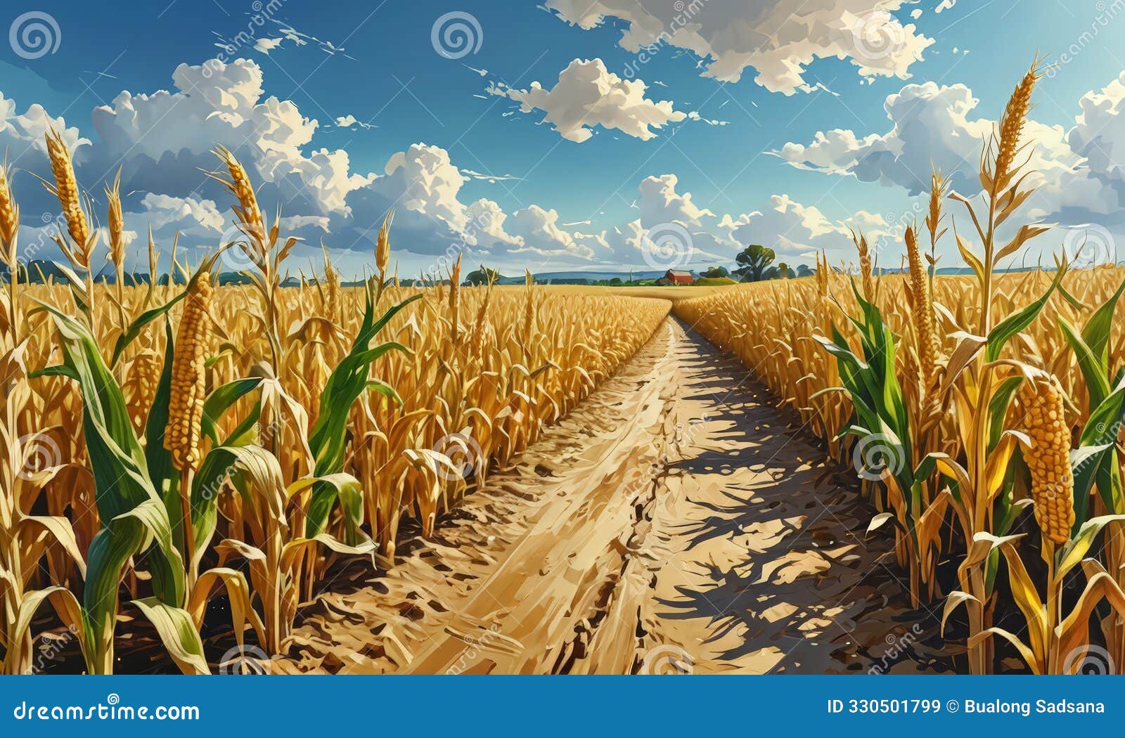 Corn Field with Path through it Stock Illustration - Illustration of ...
