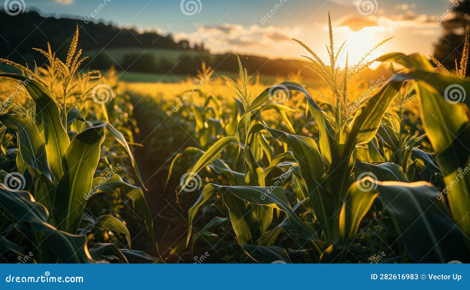 Corn Field is Shown with the Sun Shining. Generative AI. Stock ...