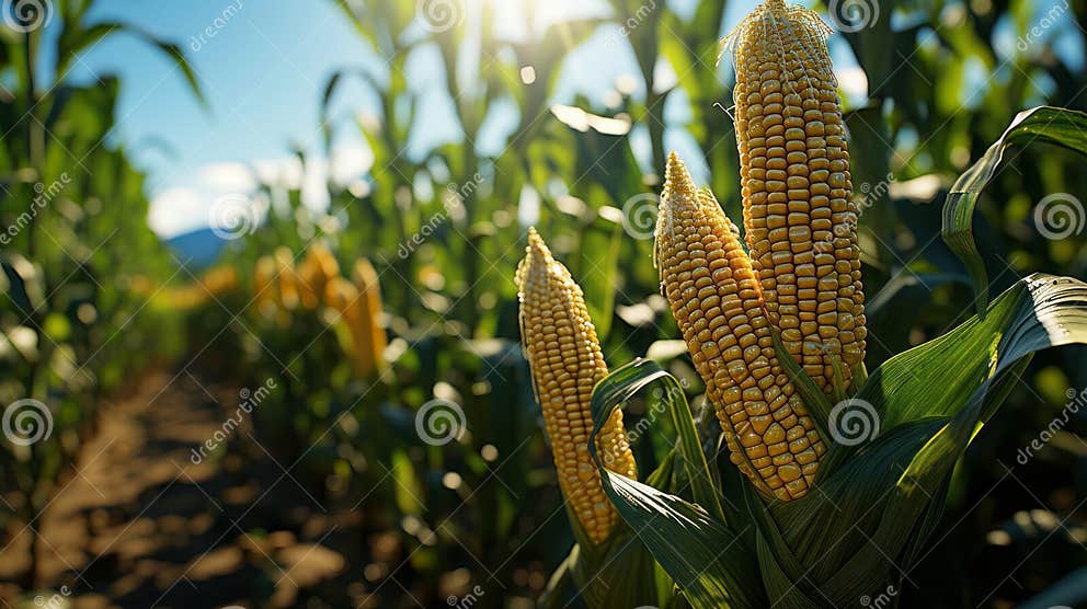 Corn Field is Shown with the Sun Shining. Generative AI. Stock ...