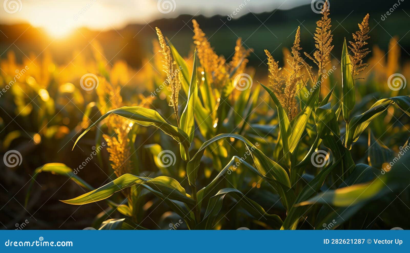 Corn Field is Shown with the Sun Shining. Generative AI. Stock Image ...