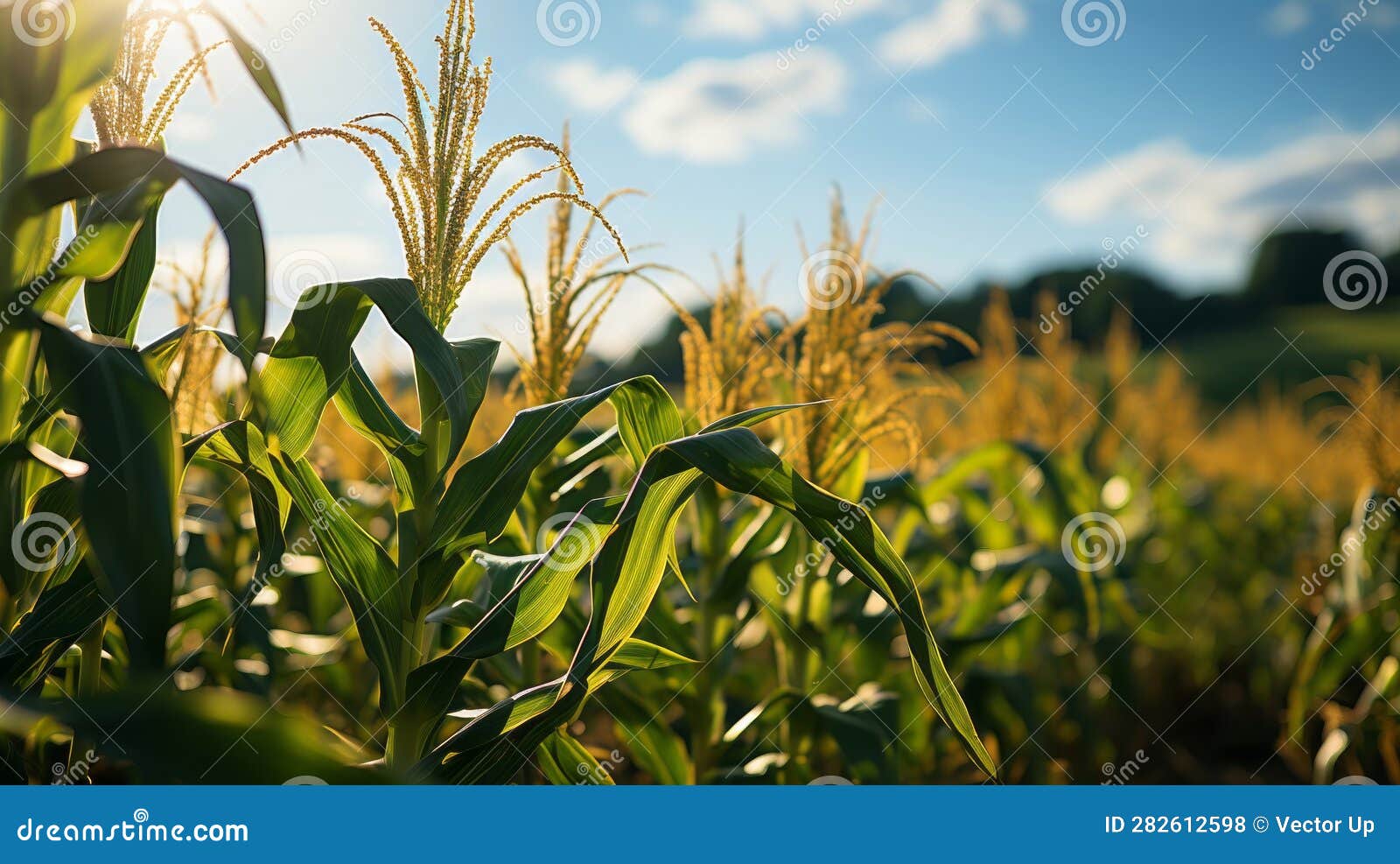 Corn Field is Shown with the Sun Shining Throu. Generative AI. Stock ...