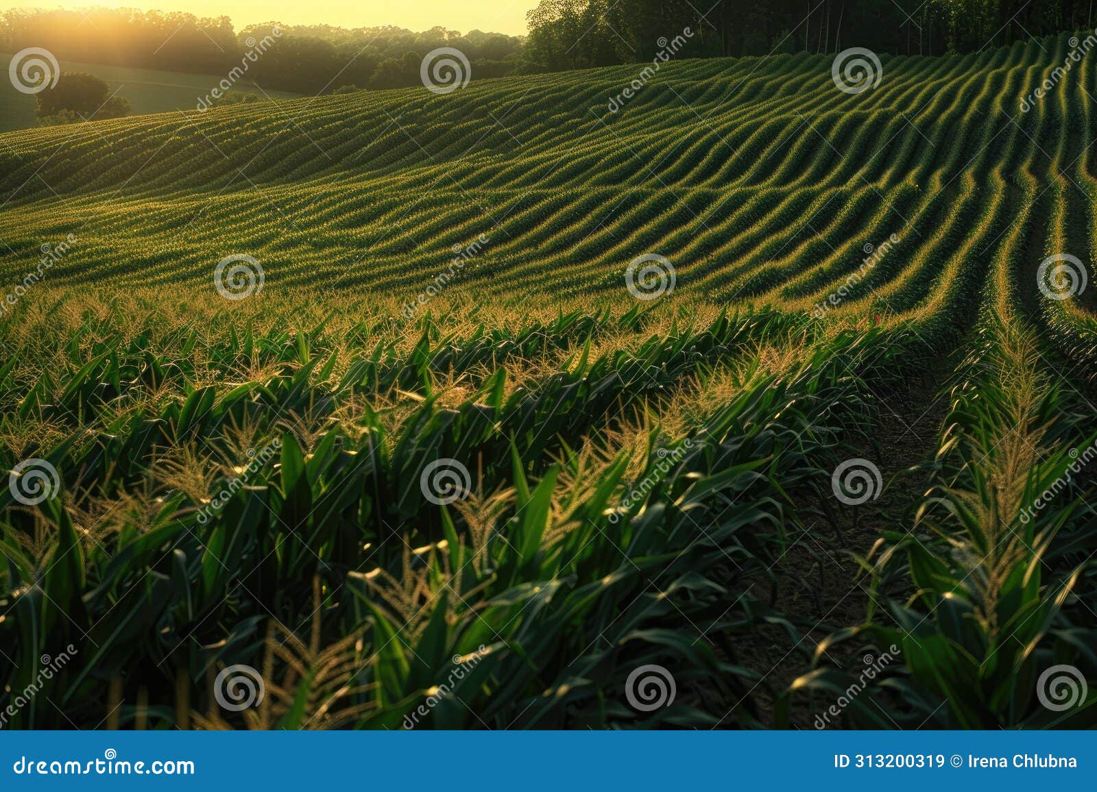 Corn field at sunset stock illustration. Illustration of corn - 313200319