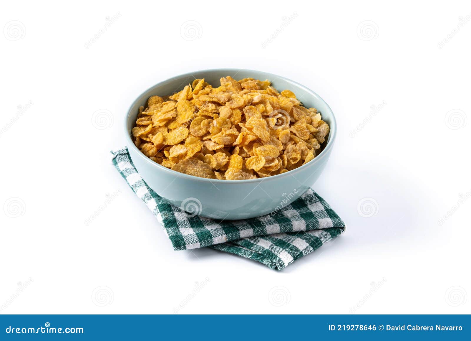 Corn Flakes in a Blue Bowl Isolated Stock Photo - Image of snack ...