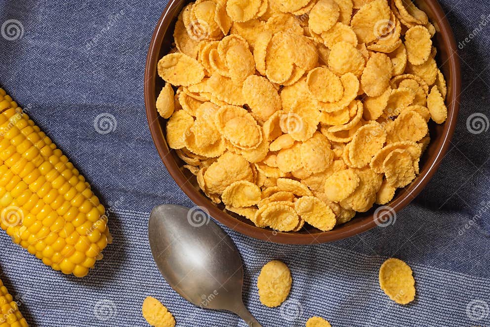 Corn Flakes in a Bowl on the Table. Corn Flakes Background and Texture ...