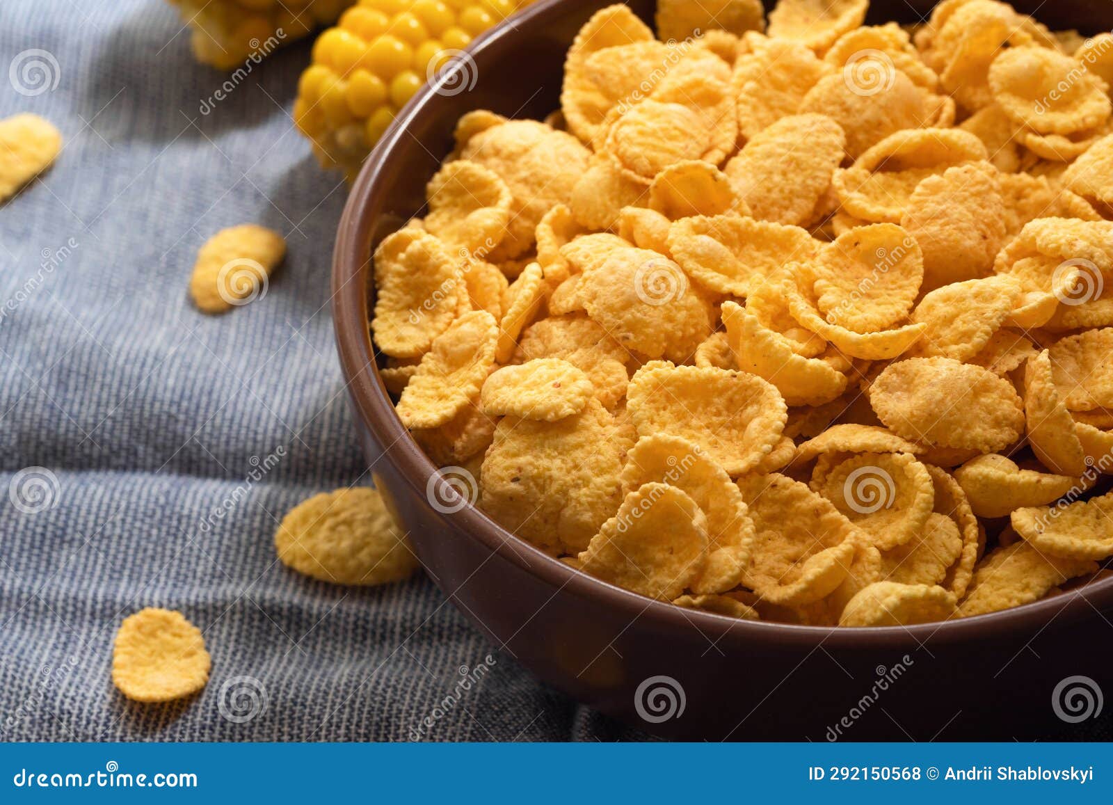 Corn Flakes in a Bowl on the Table Close-up, Quick Breakfast Stock ...