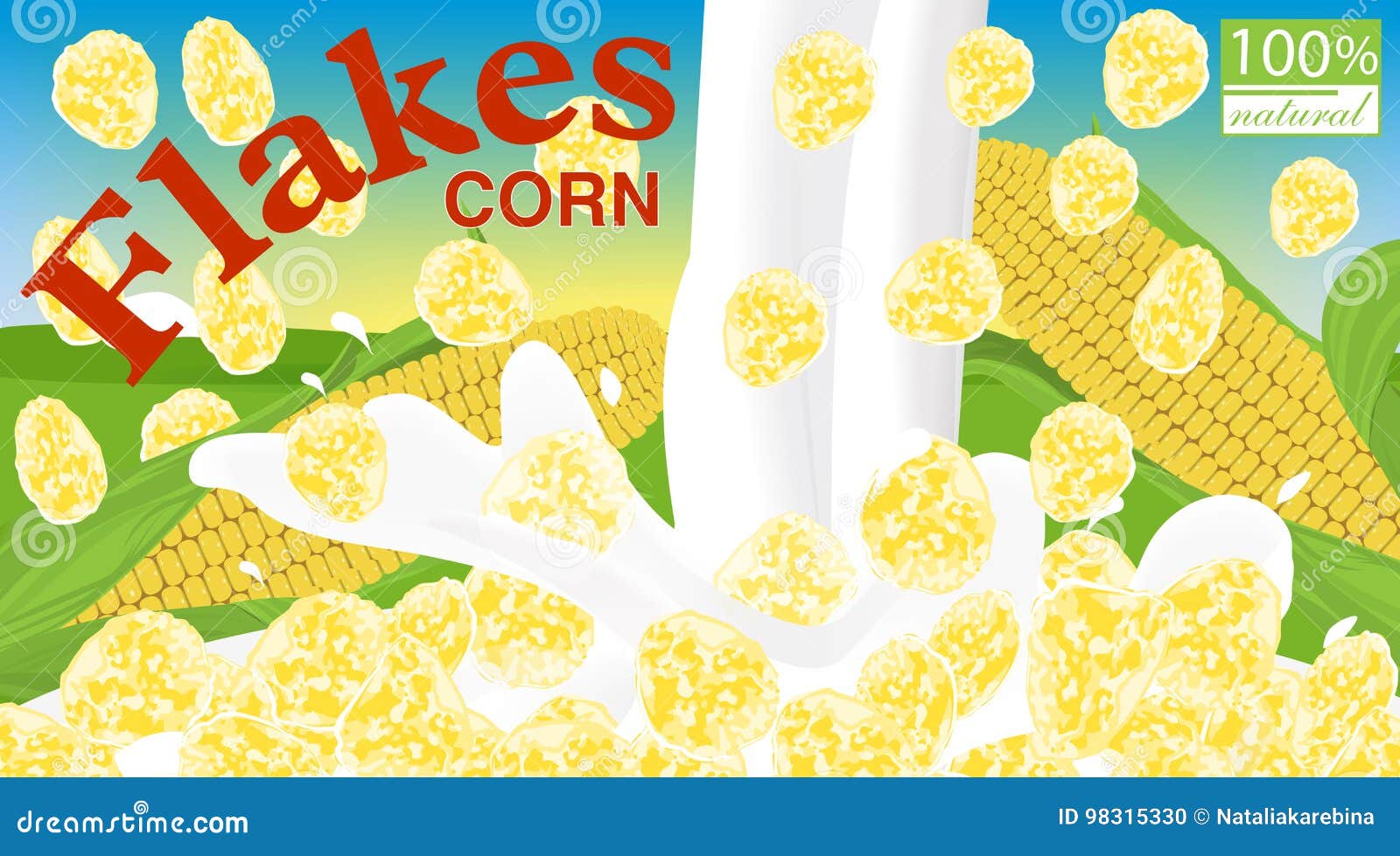 Corn Flakes. Design for Box. Milk Pouring Stock Vector - Illustration ...