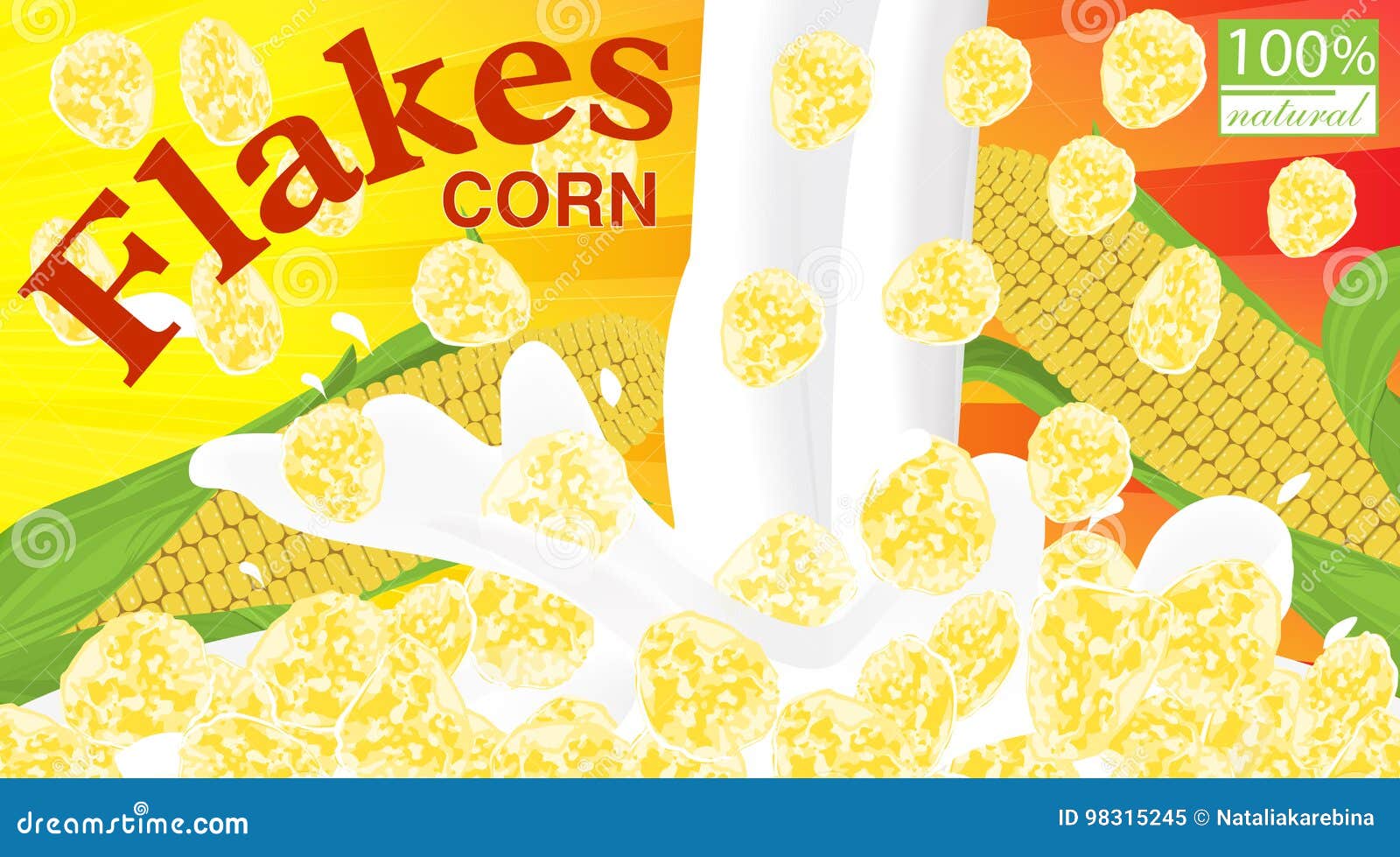 Corn Flakes. Design for Box. Milk Pouring Stock Vector - Illustration ...