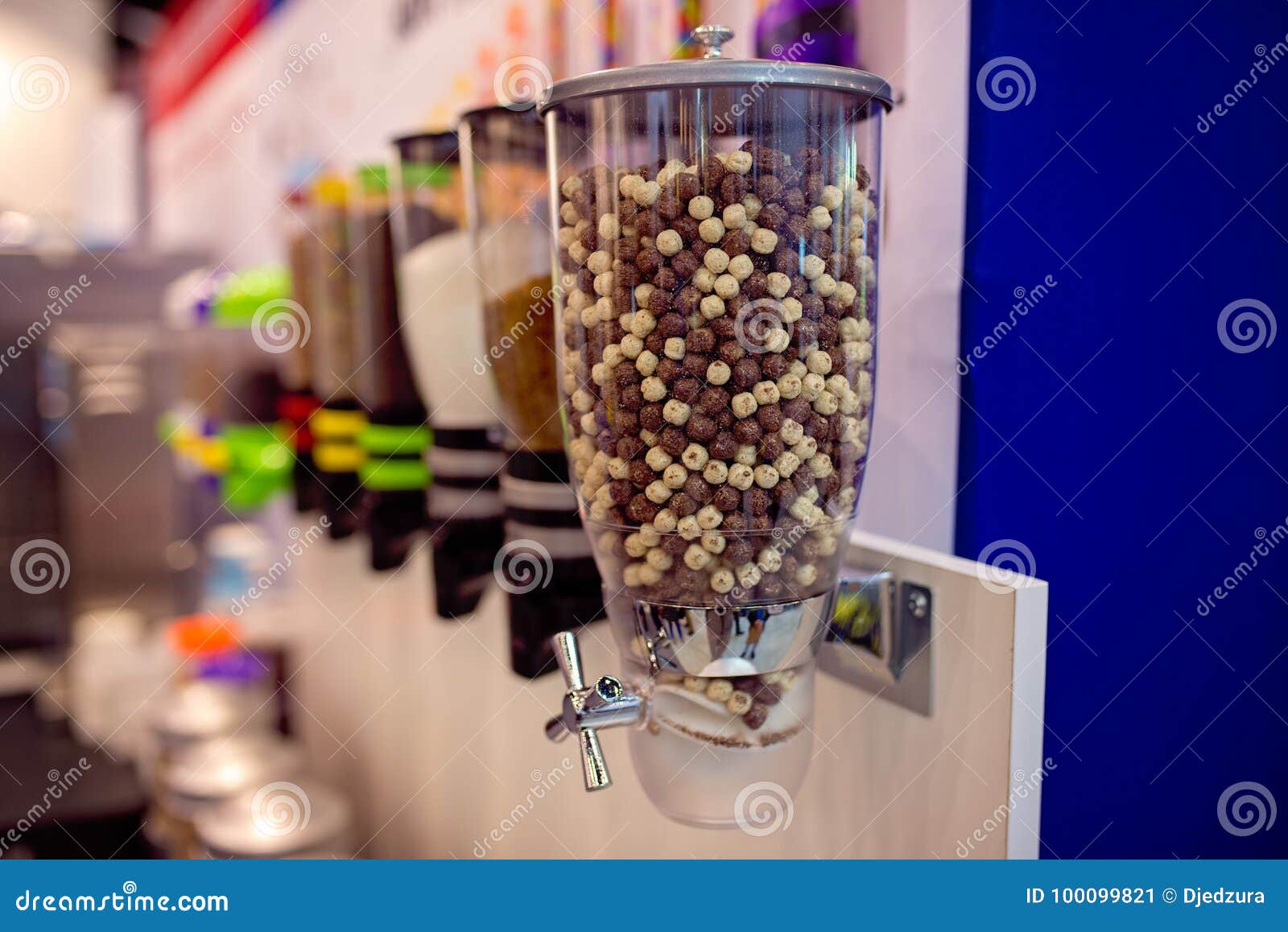 Corn flakes dispenser. stock image. Image of cereal - 100099821