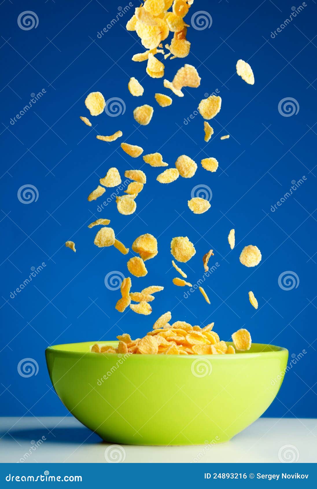Corn Flakes Falling To the Bowl for Breakfast Stock Photo - Image of ...
