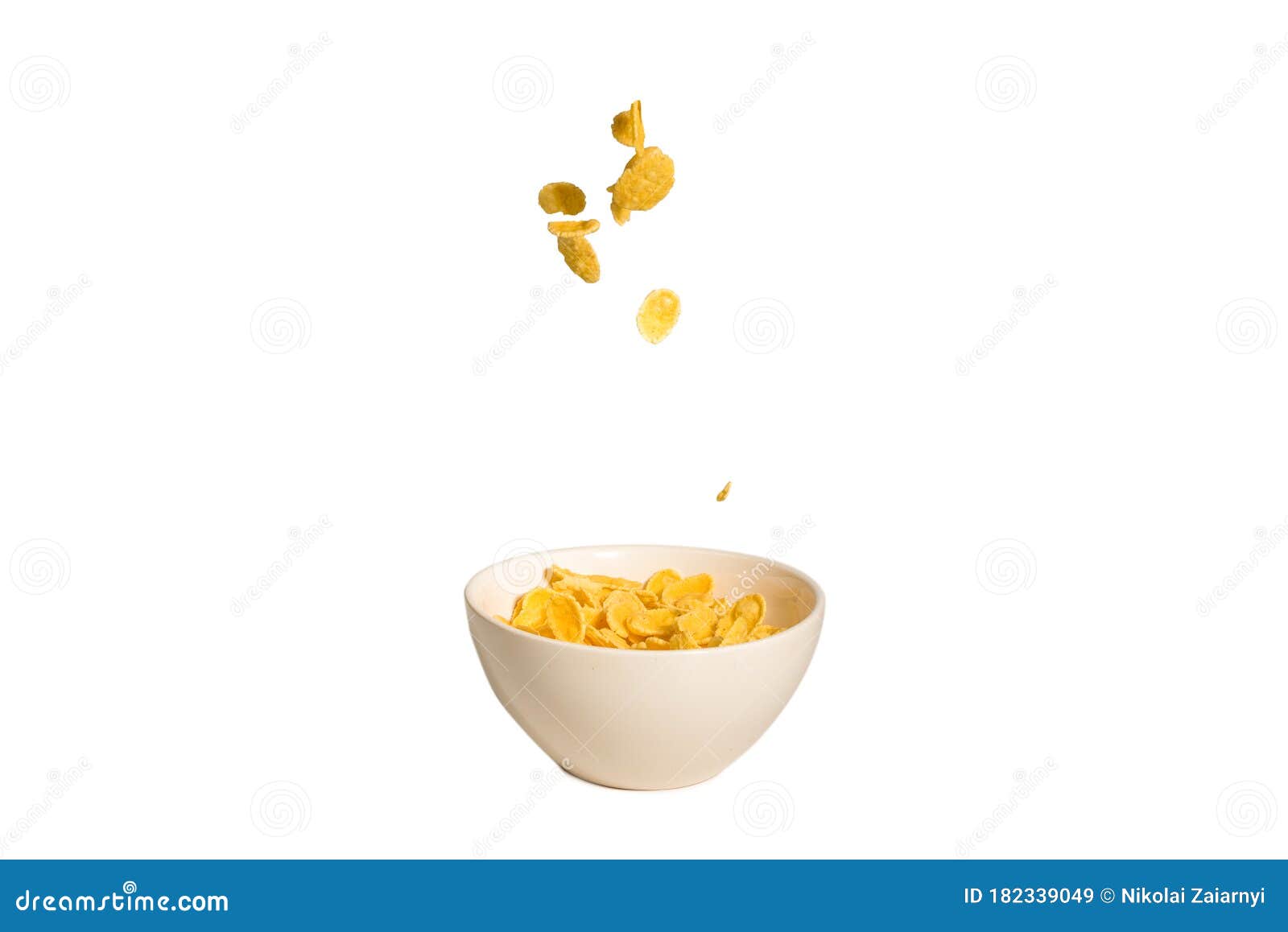 Corn Flakes Falling To the White Bowl. Motion Stock Image - Image of ...
