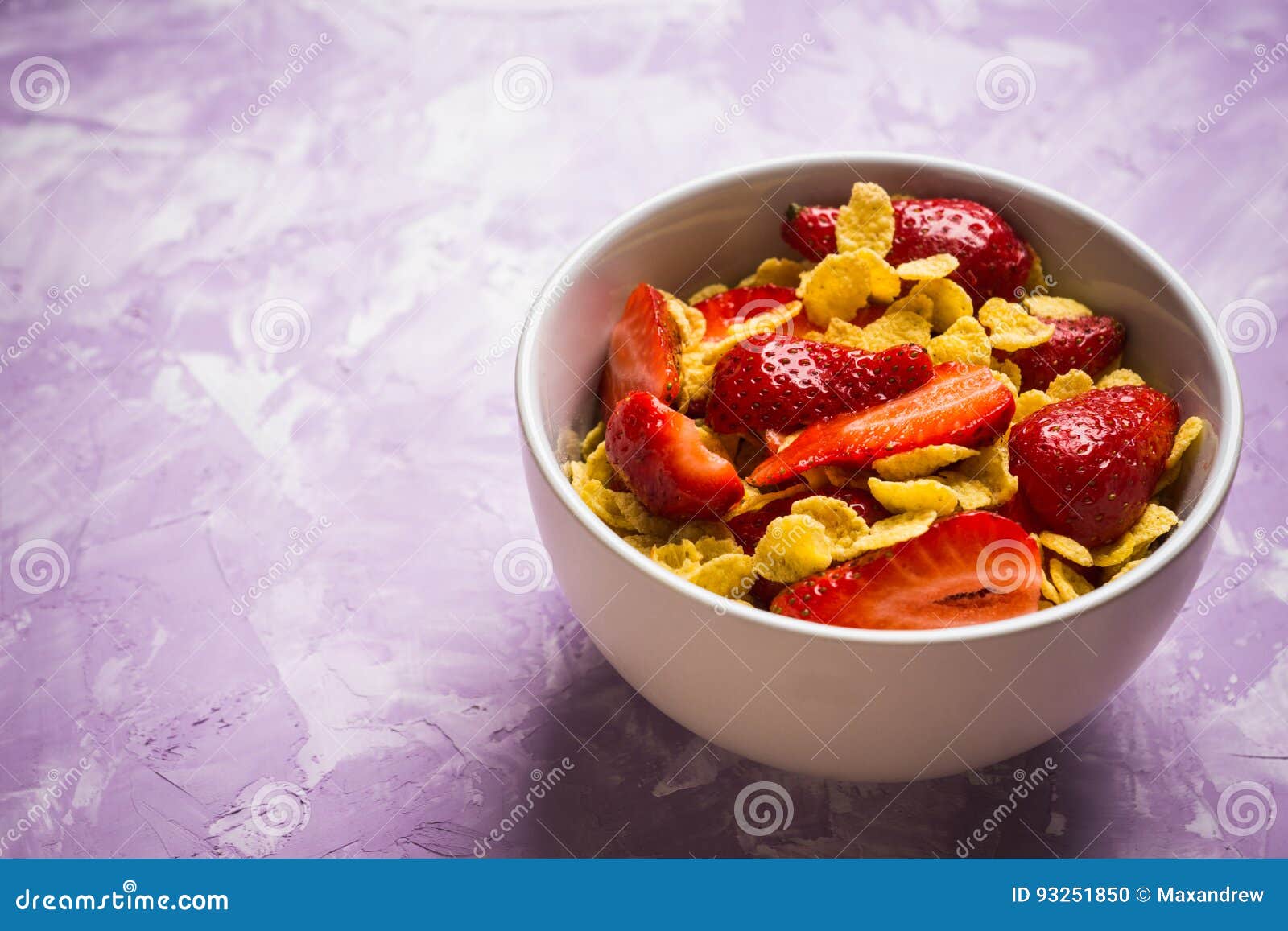 Corn Flakes with Fresh Strawberry in Bowl on the Rustic Background ...