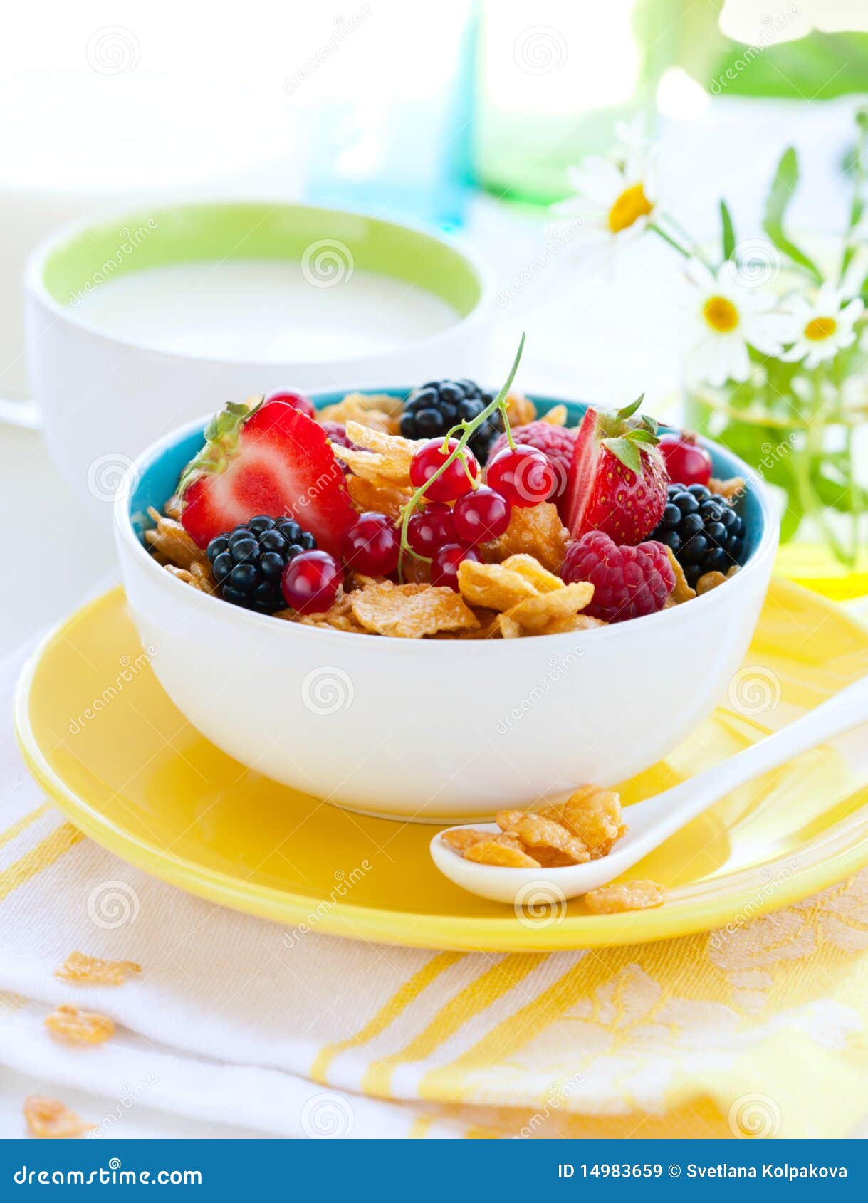 Corn Flakes with Fruits and Milk Stock Image - Image of nutrition ...