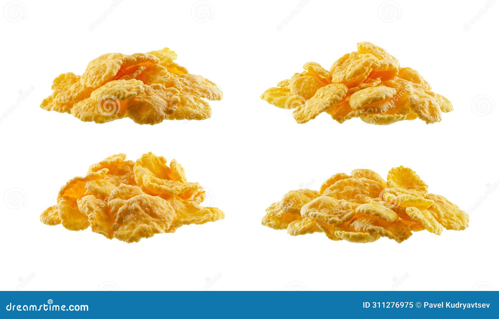 Corn Flakes Heaps Isolated on White. Volumetric Back Light Stock Image ...