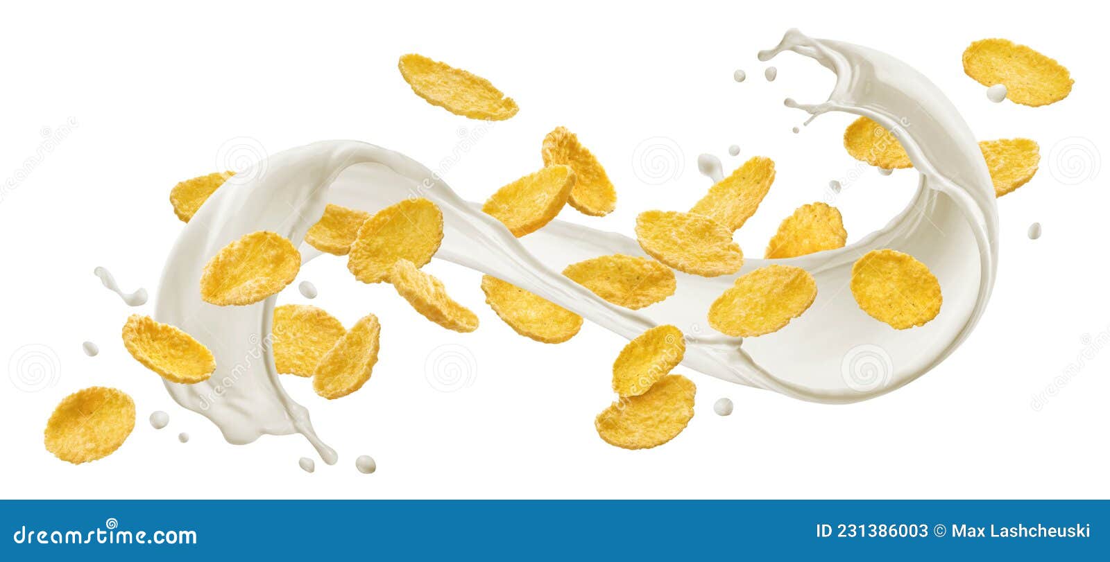 Corn Flakes with Milk Splash Isolated on White Background Stock Image ...