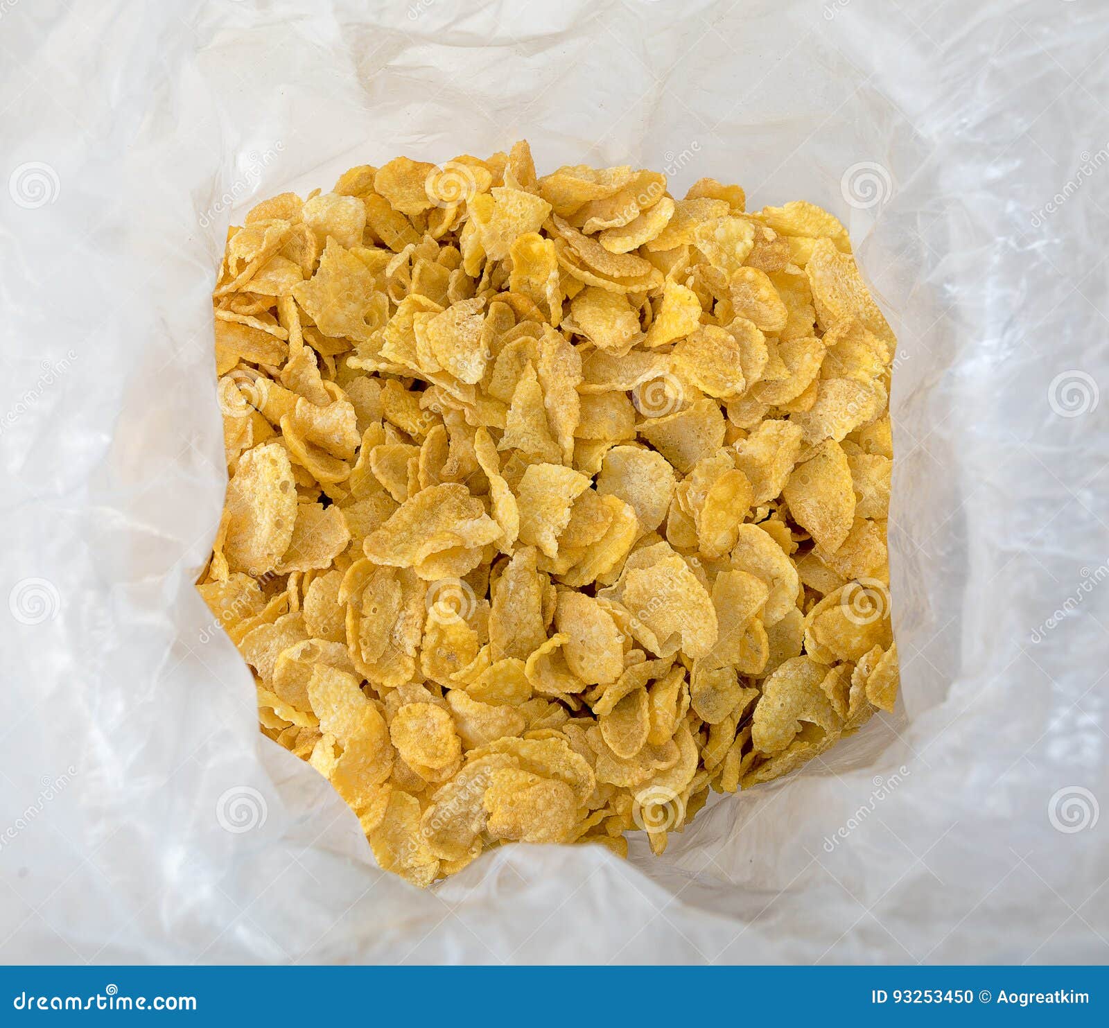 Corn flakes in plastic bag stock photo. Image of american - 93253450