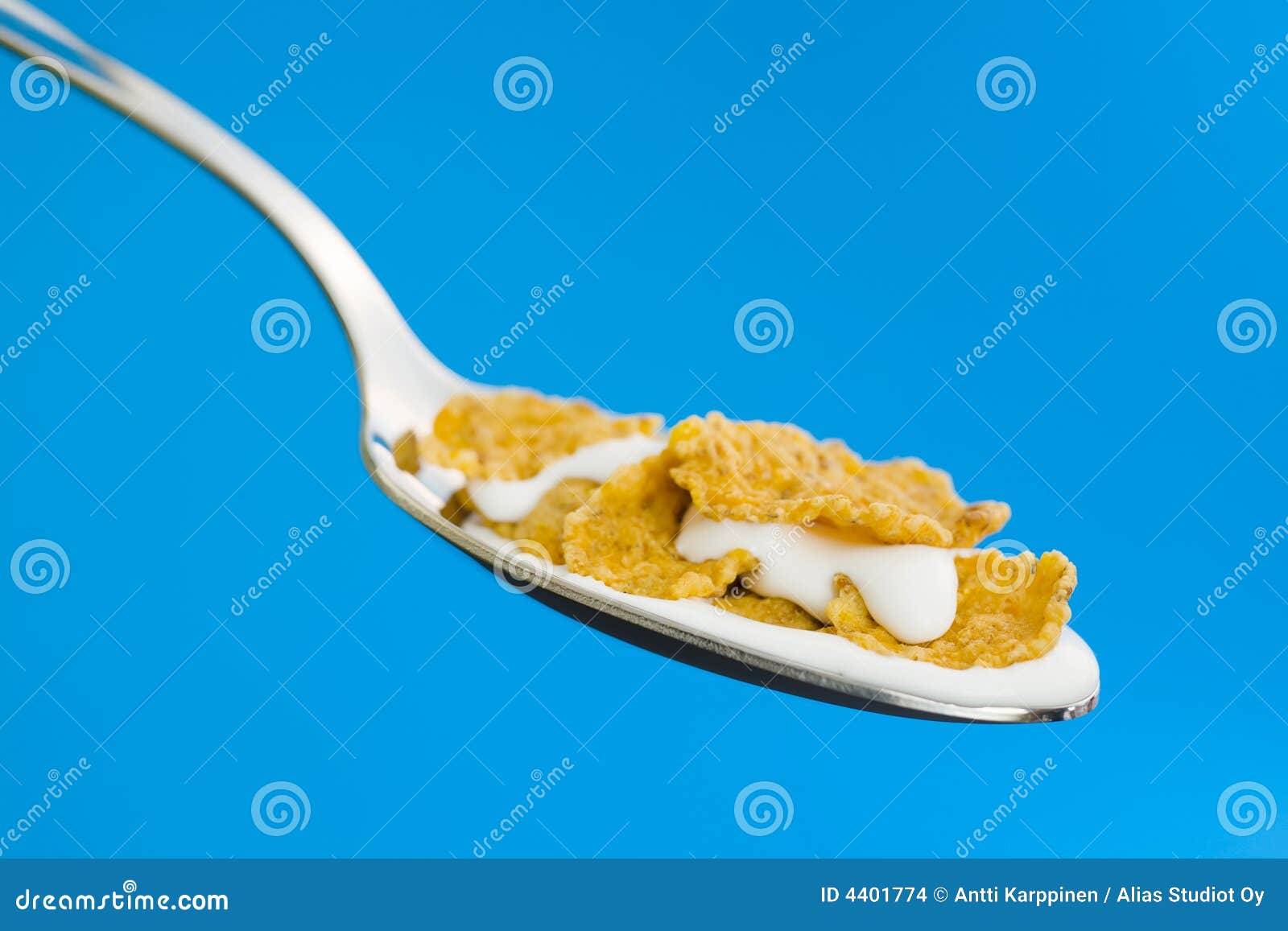 Corn flakes on the spoon stock photo. Image of concept - 4401774