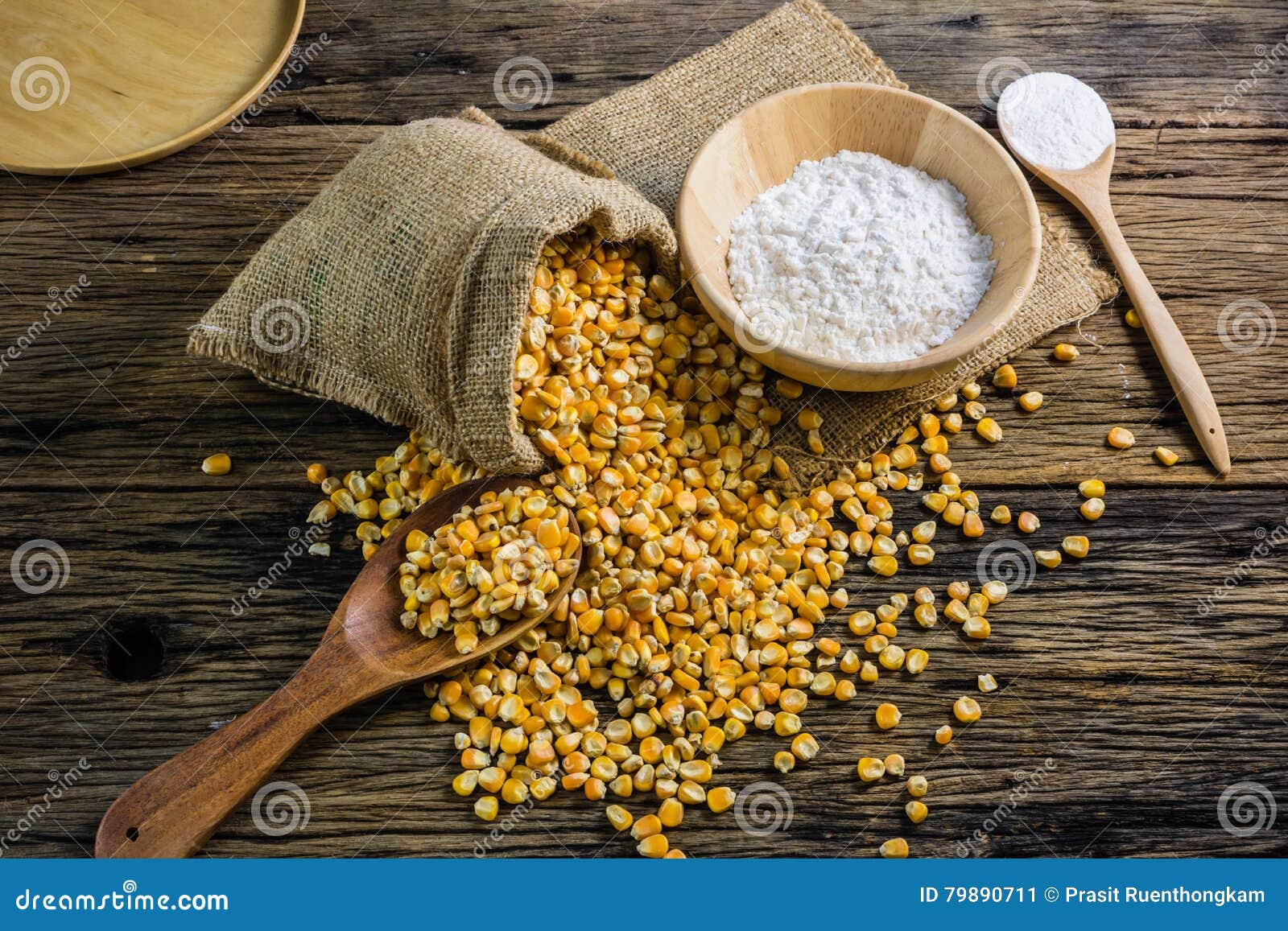 Corn Flour and Dried Corn on a Wooden Table Old. Stock Image - Image of ...