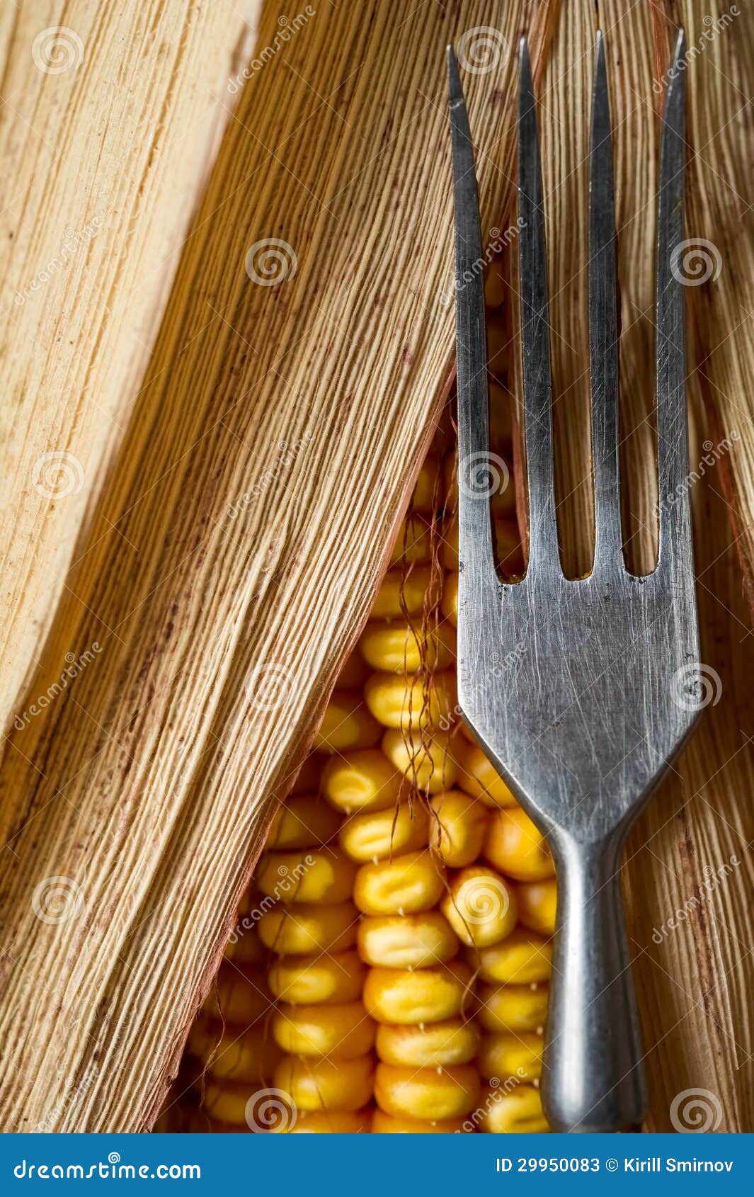 Corn and fork close-up. stock image. Image of snack, products - 29950083