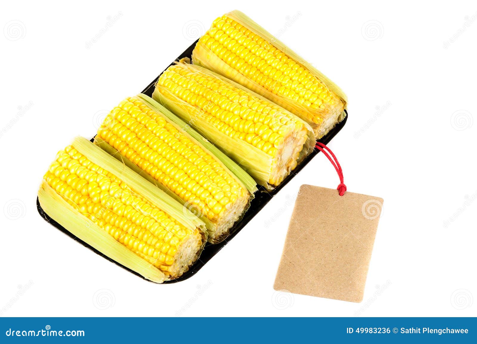 Corn, Fresh Corn Cobs on Package with Label Stock Photo - Image of seed ...