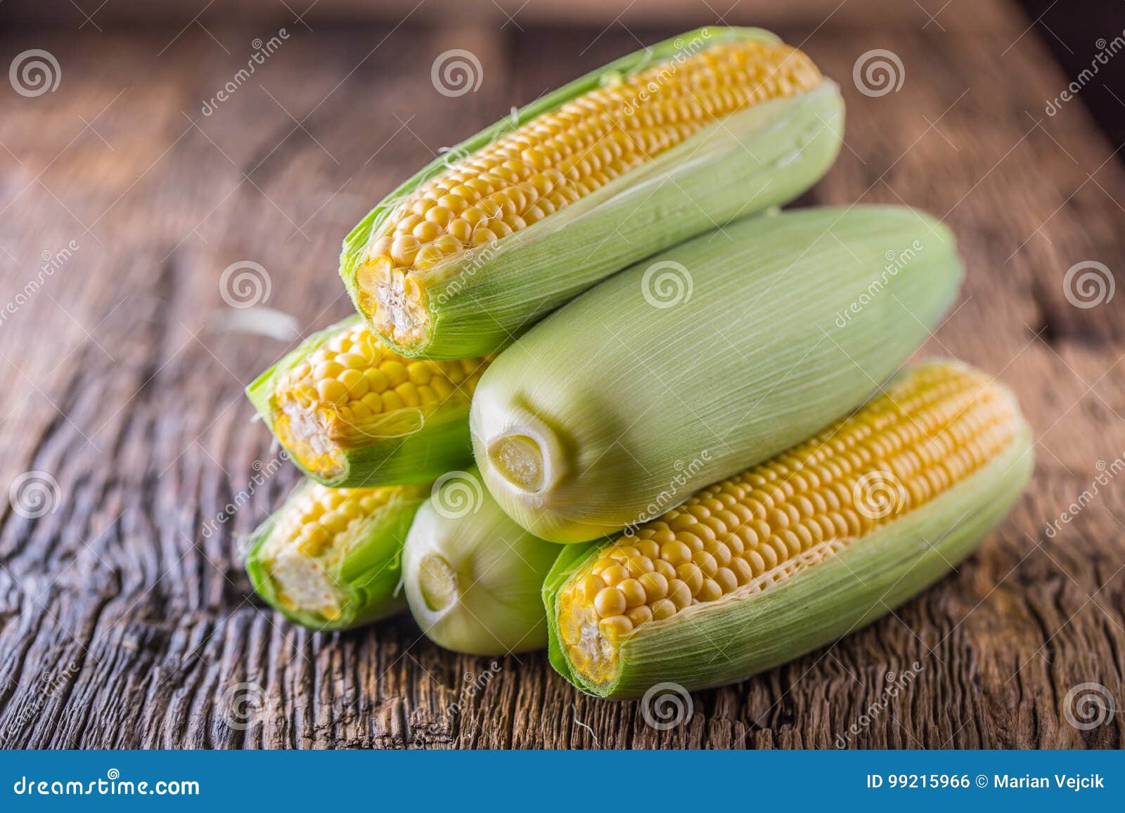 Corn. Fresh Corn on Old Rustic Oak Table Stock Photo - Image of color ...