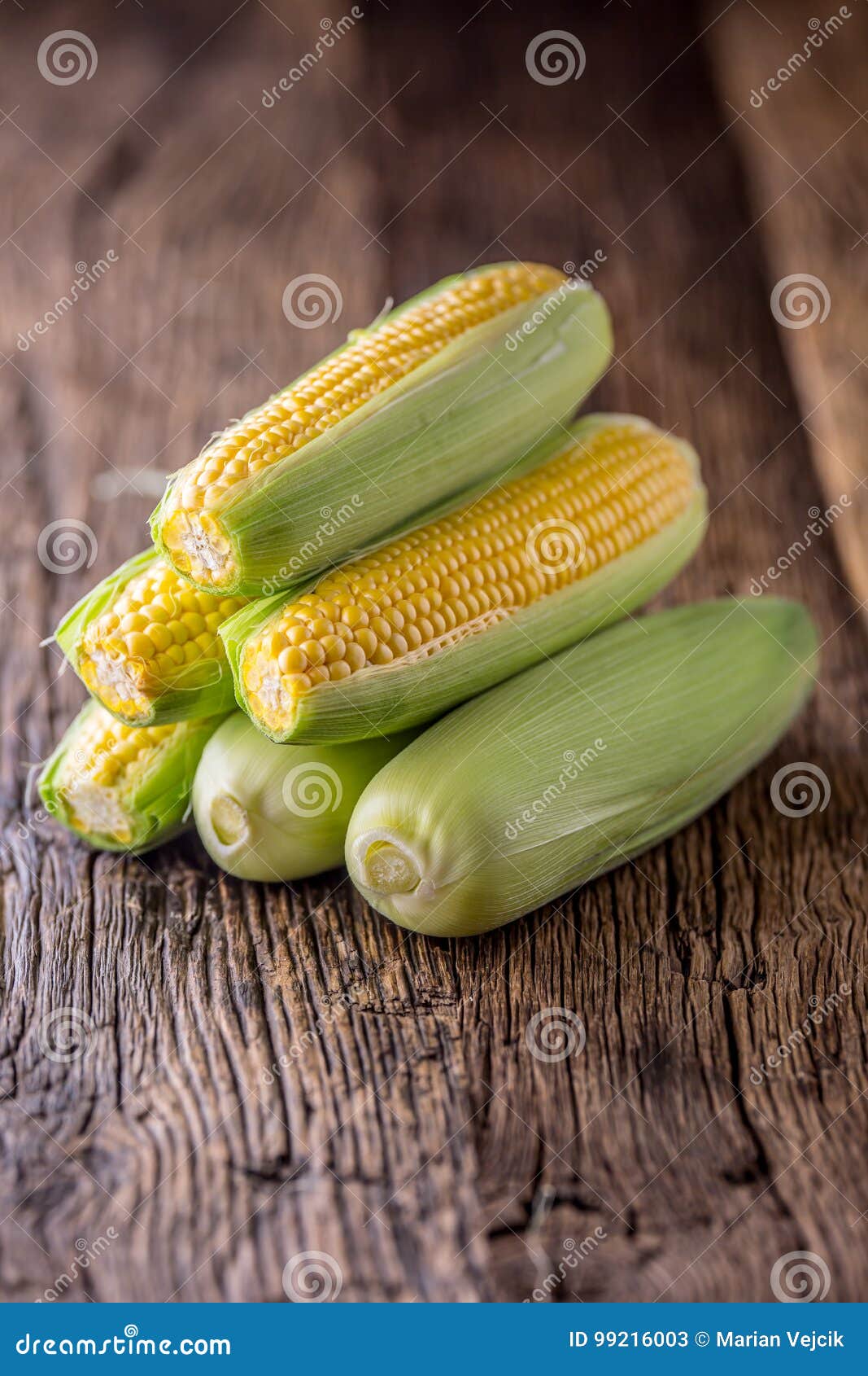 Corn. Fresh Corn on Old Rustic Oak Table Stock Image - Image of recipes ...