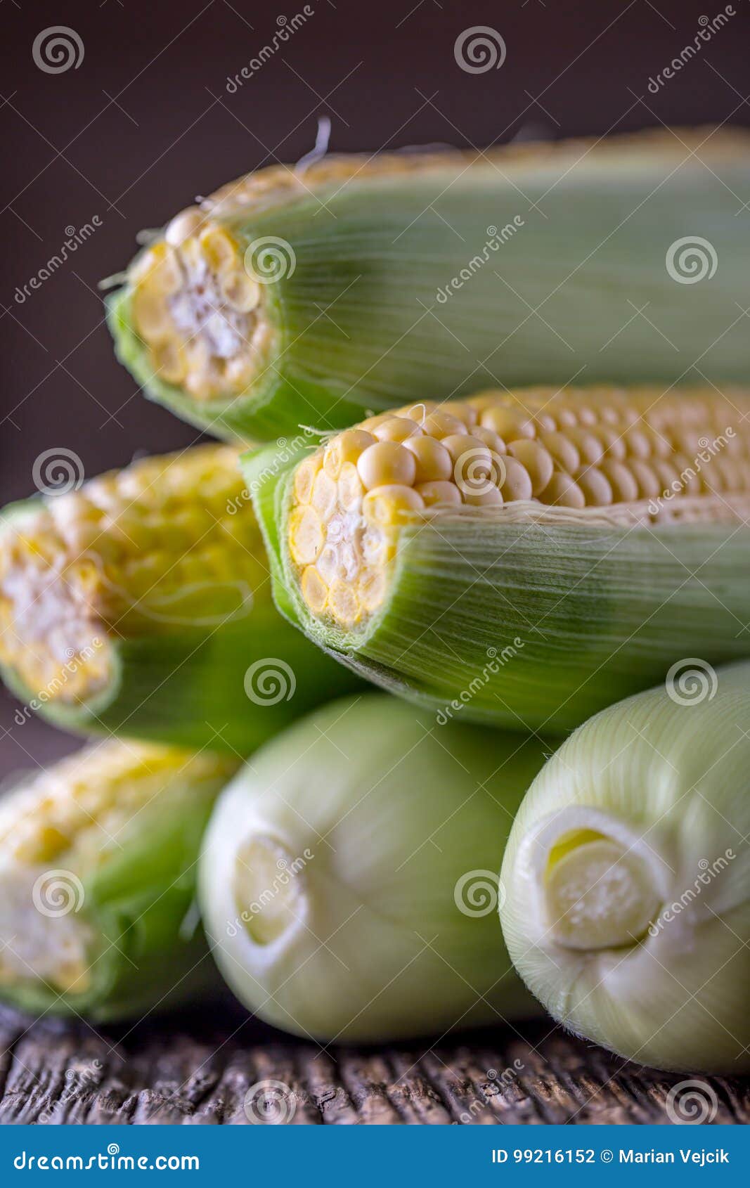 Corn. Fresh Corn on Old Rustic Oak Table Stock Photo - Image of meal ...