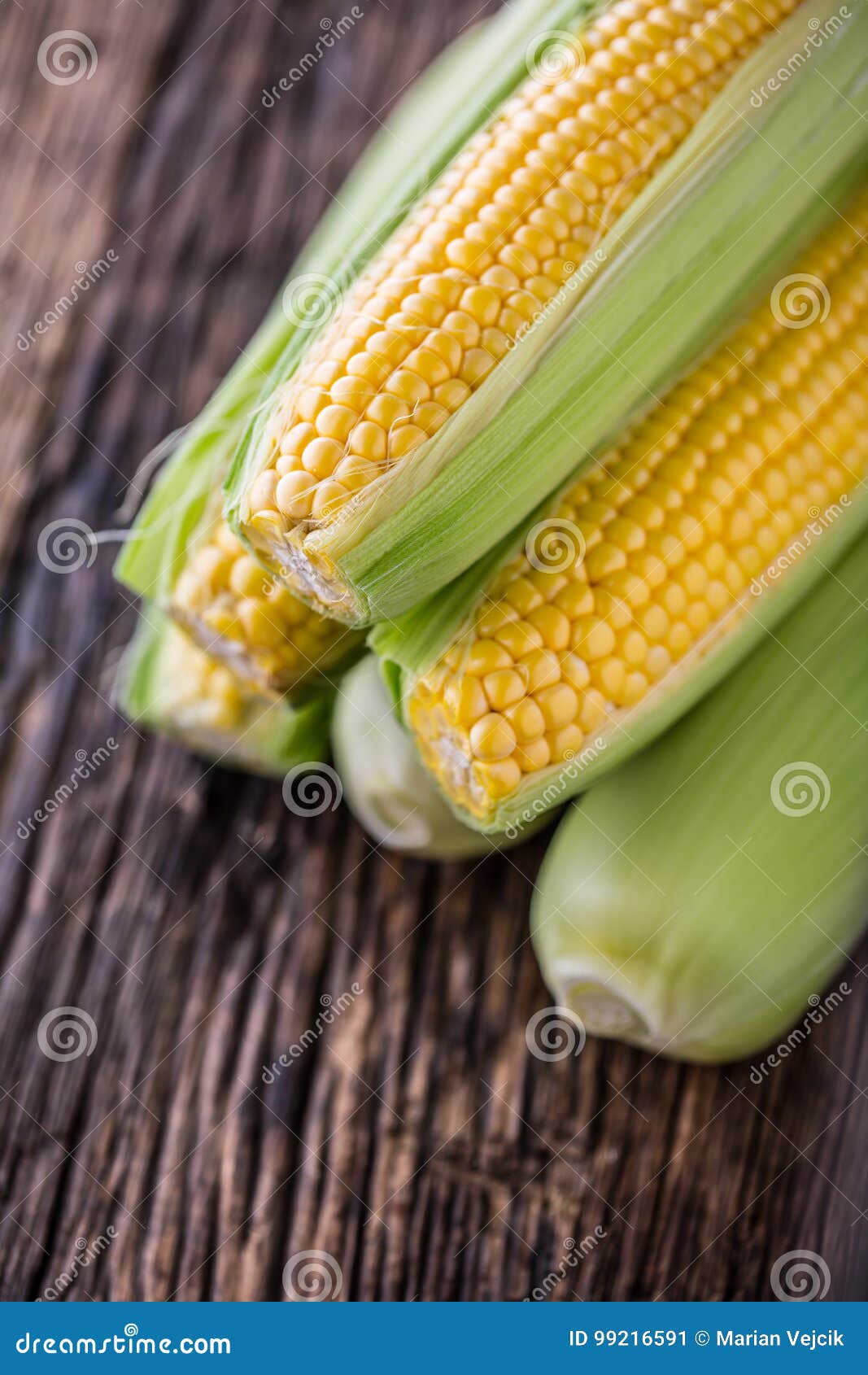 Corn. Fresh Corn on Old Rustic Oak Table Stock Image - Image of natural ...
