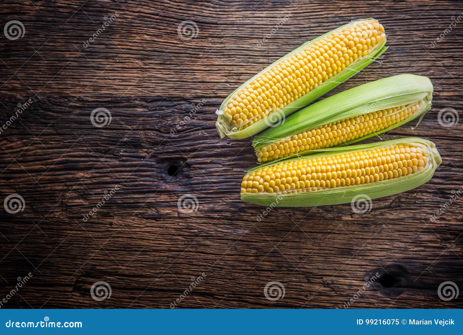 Corn. Fresh Corn on Old Rustic Oak Table Stock Image - Image of green ...