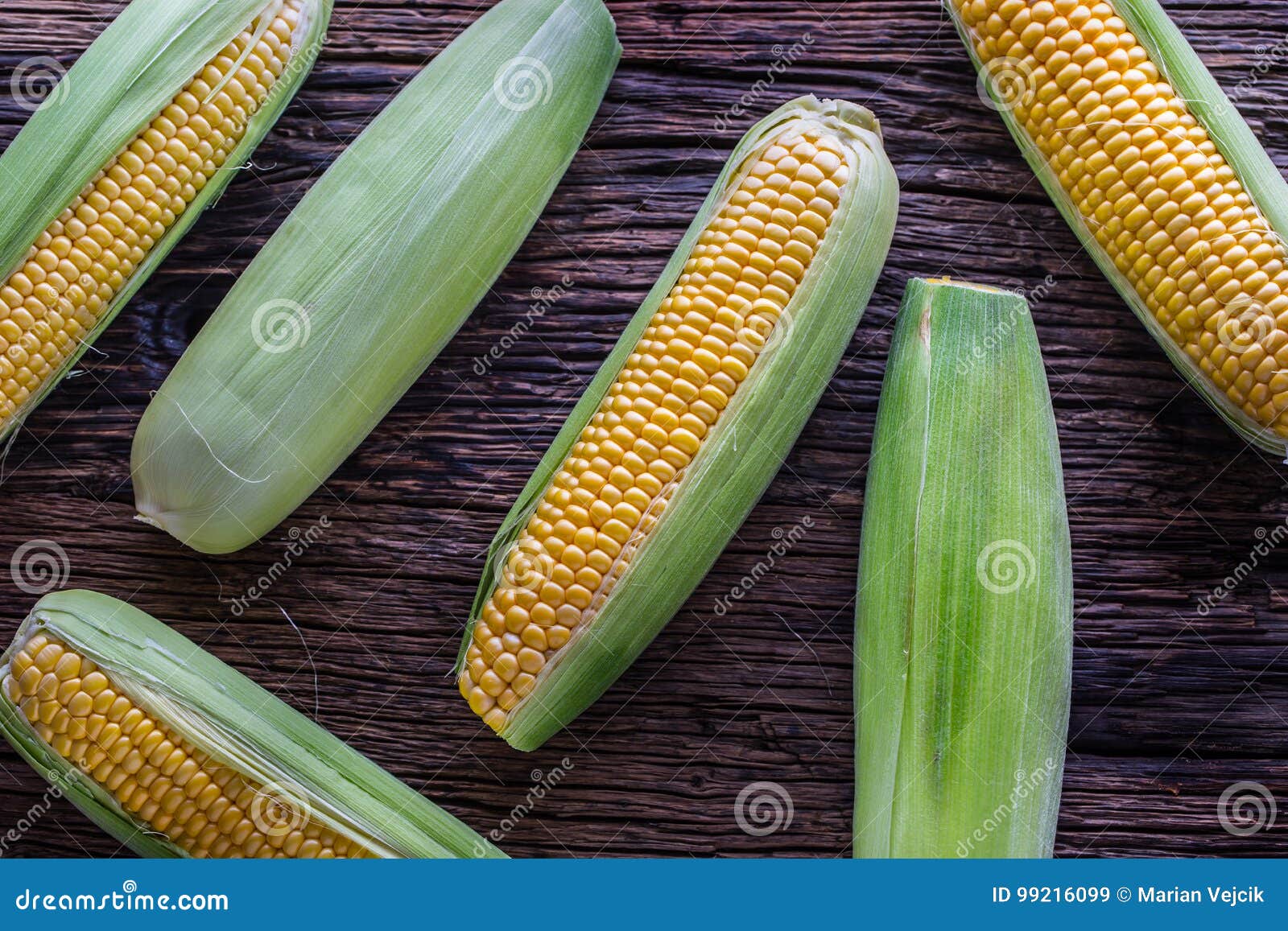 Corn. Fresh Corn on Old Rustic Oak Table Stock Image - Image of color ...