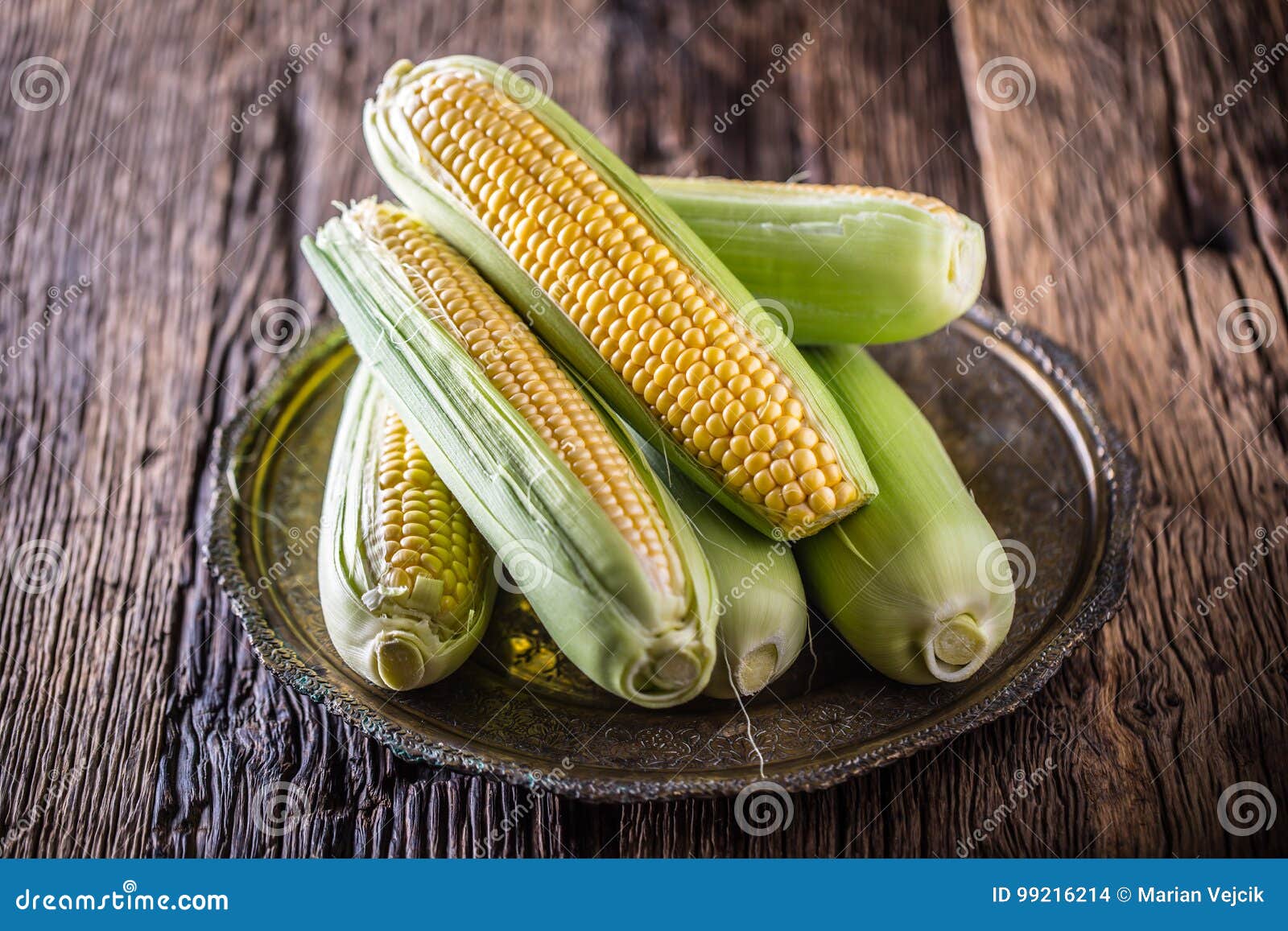 Corn. Fresh Corn On Old Rustic Oak Table Royalty-Free Stock Photography ...