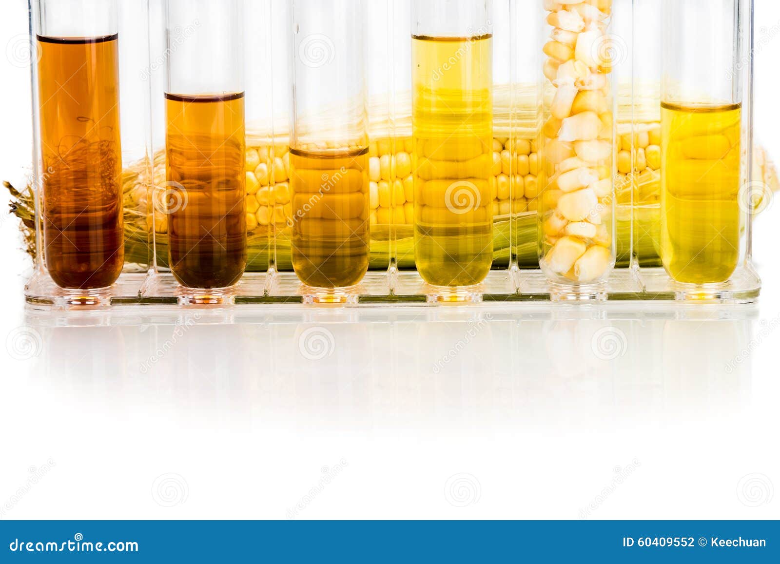 Corn Generated Ethanol Biofuel With Test Tubes On White Backgrou ...