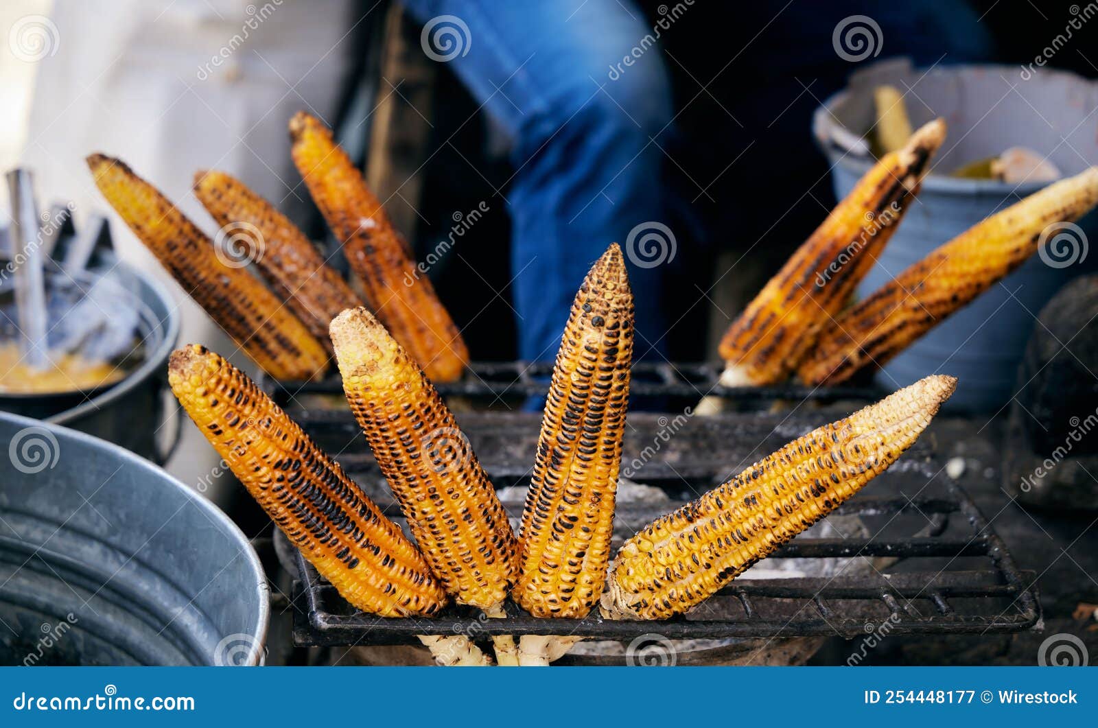 Corn Getting Grilled in the Food Market Stock Image - Image of tasty ...