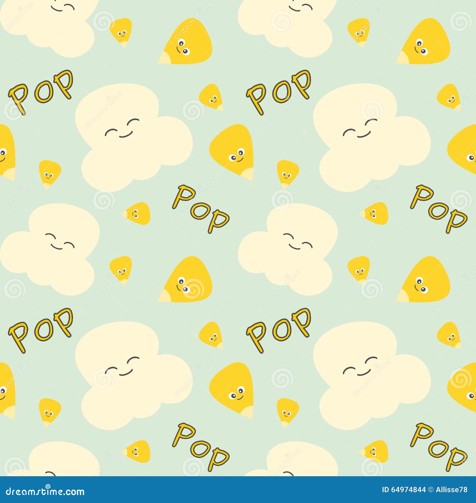 Corn Grain and Popcorn Cute Cartoon Seamless Pattern Background ...
