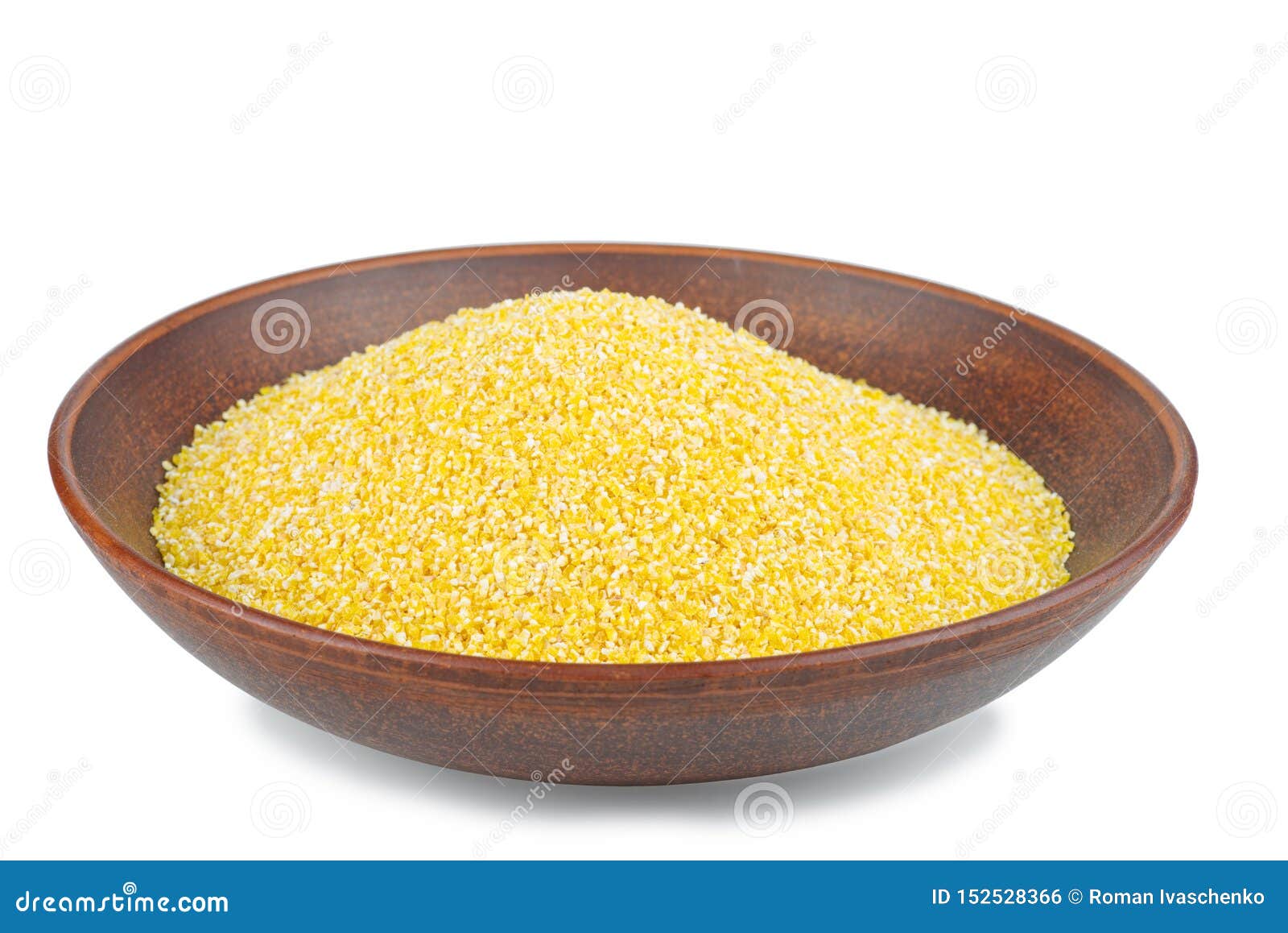 Corn Groats in Ceramic Bowl Isolated on White Stock Photo - Image of ...