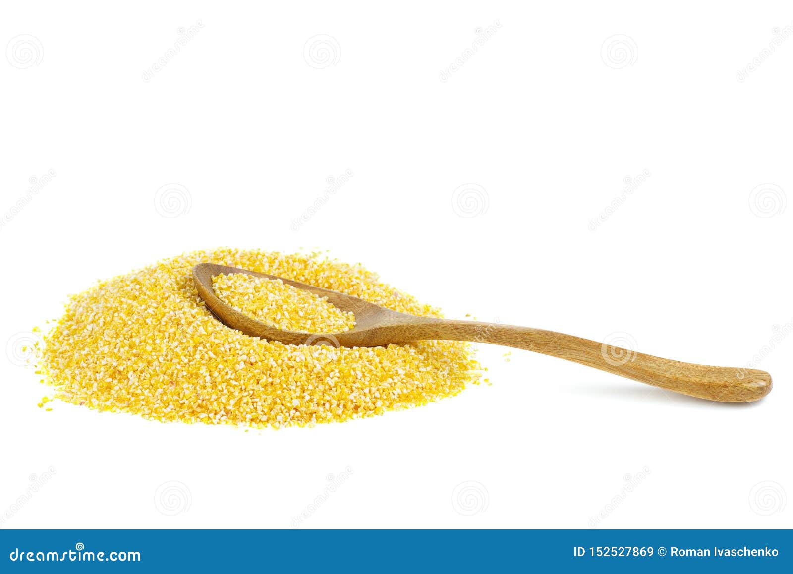 Corn Groats and Wooden Spoon Isolated on White Stock Image - Image of ...