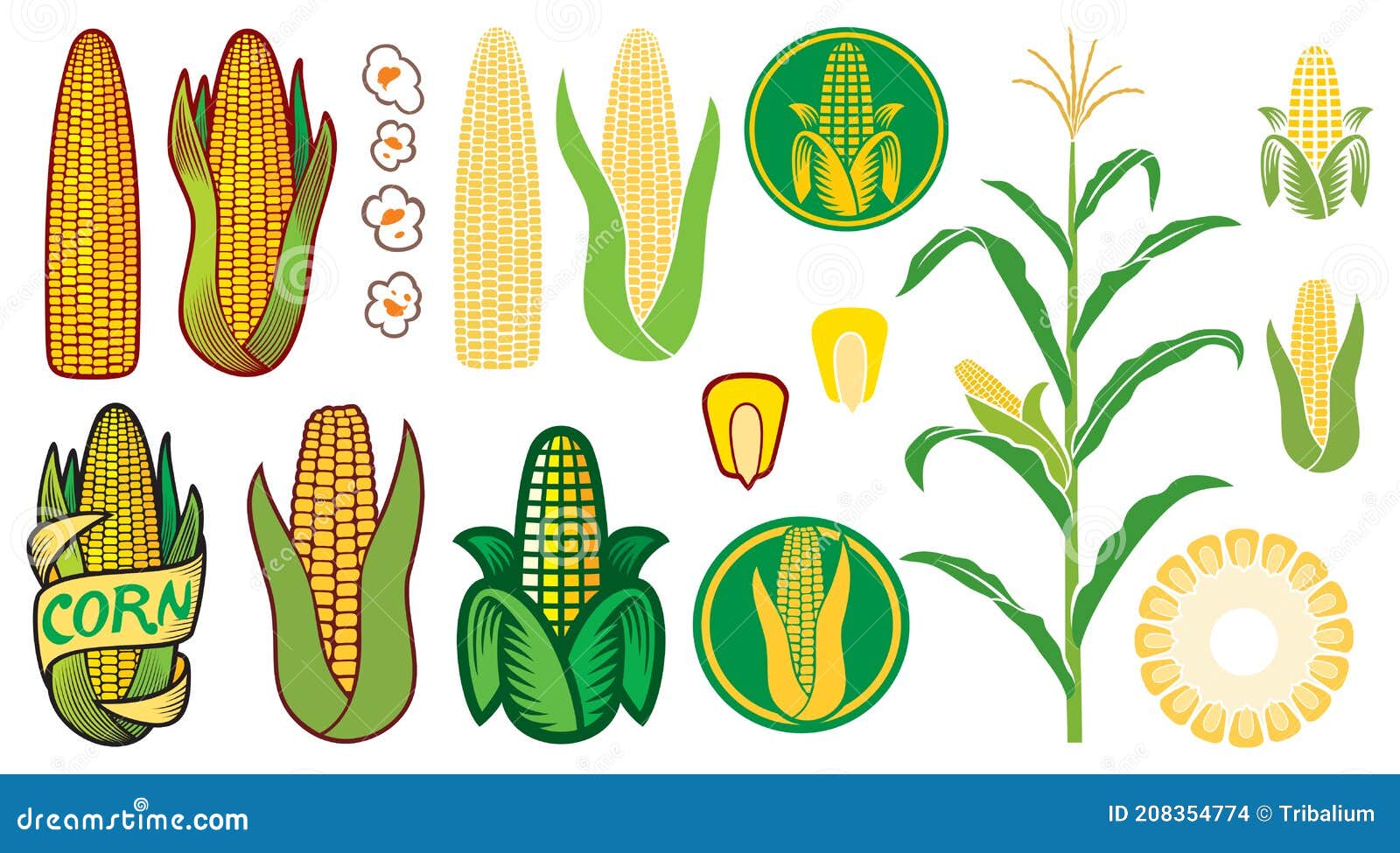 Corn Icons Set Vector Illustration Stock Illustration - Illustration of ...