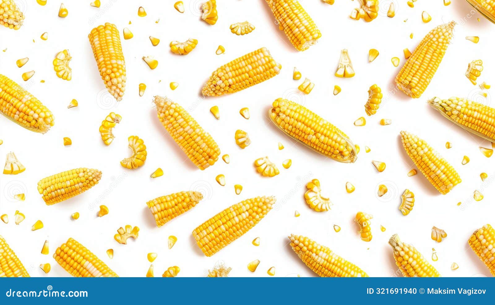 Corn Kernels and Cobs on White Background - Generative AI Stock Photo ...
