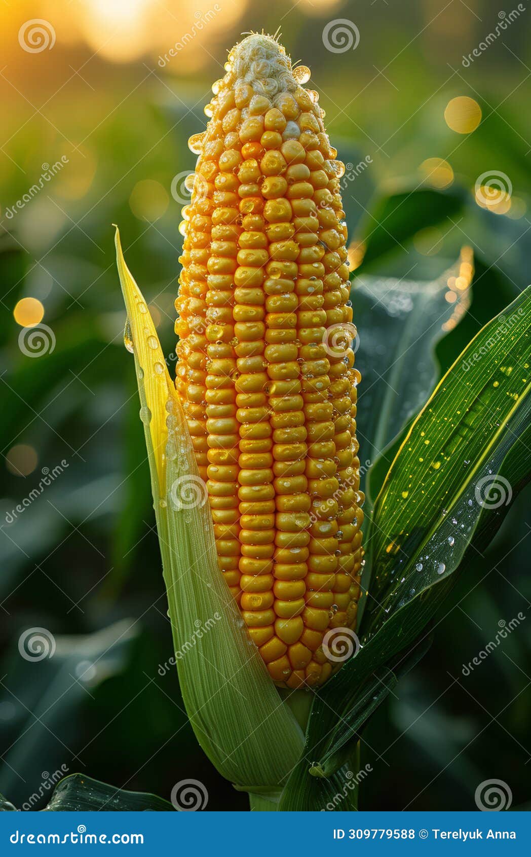 Corn or Maize on the Cob in the Field after the Rain Stock Photo ...