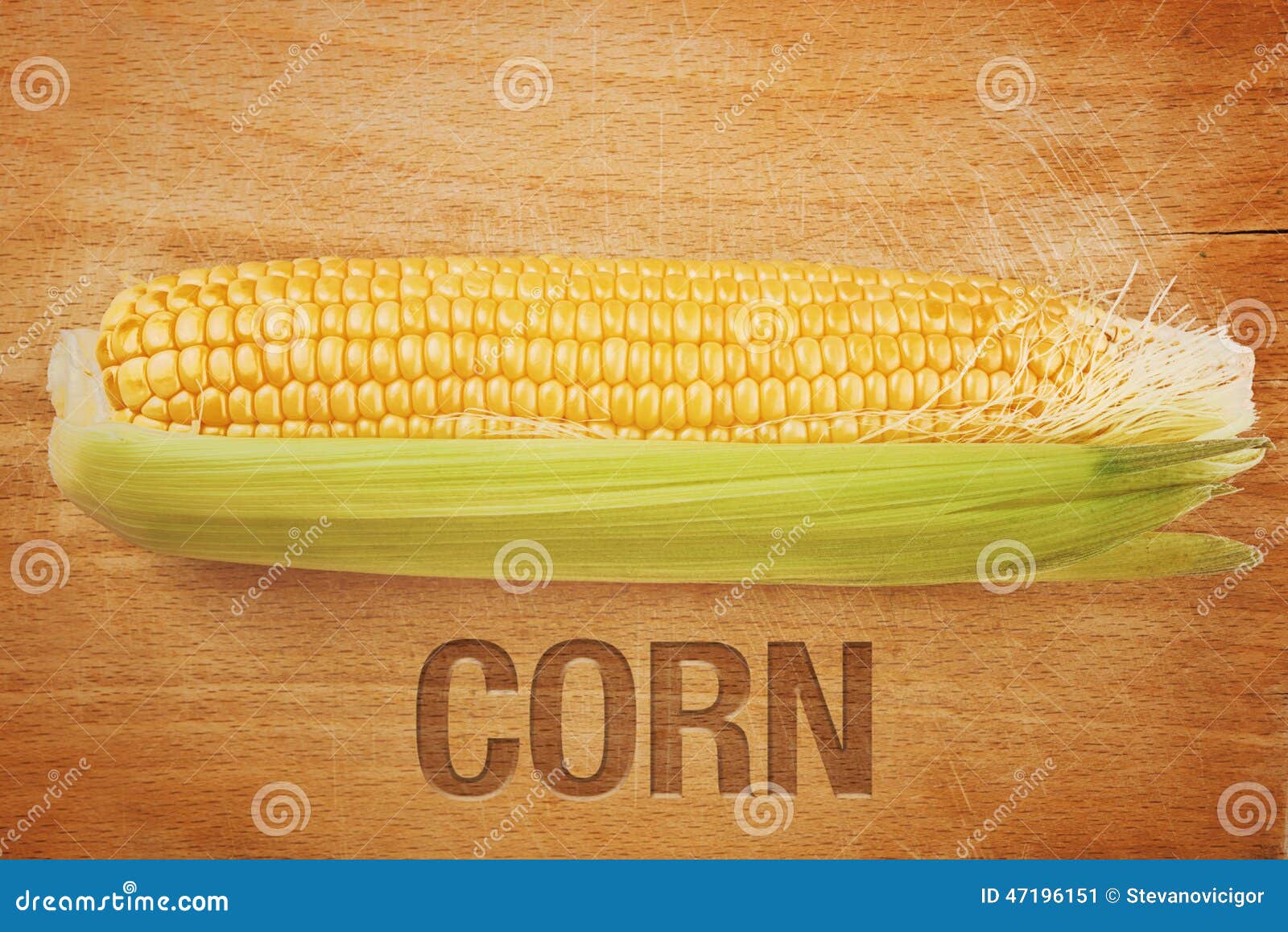 Corn Maize Cob on Wooden Background Stock Image - Image of produce ...