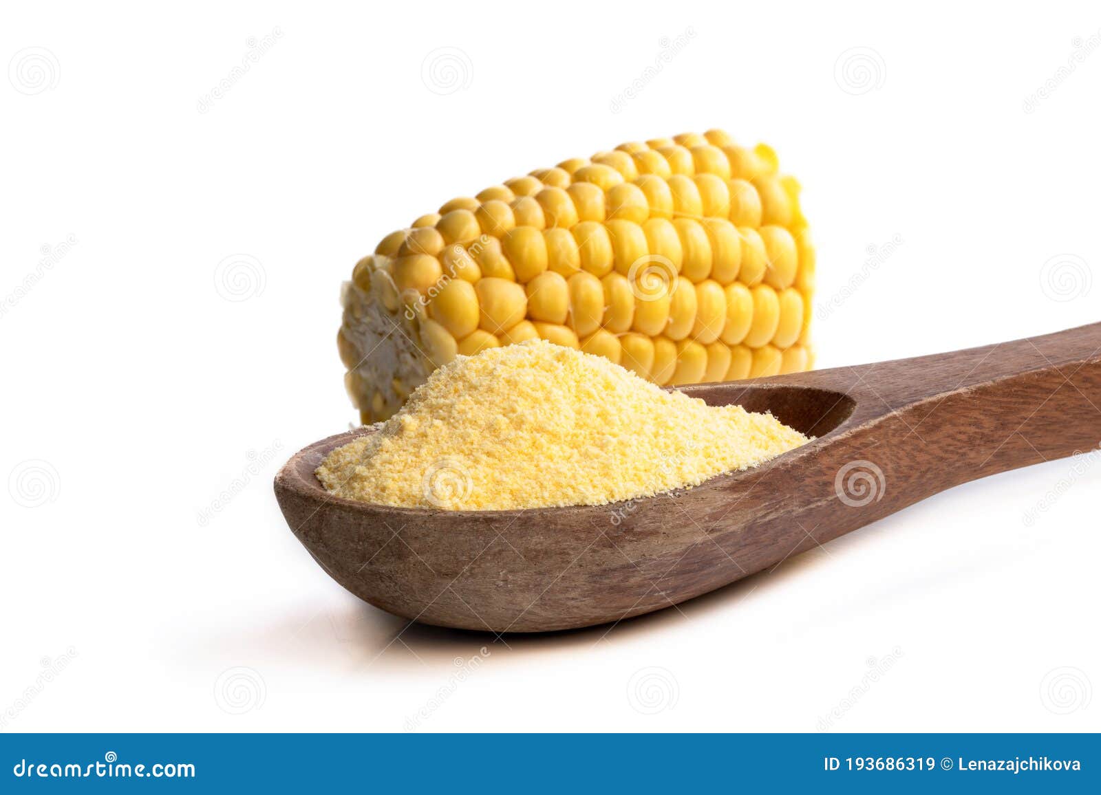 Corn Maize Meal in Wooden Bowl Isolated on White Stock Image - Image of ...