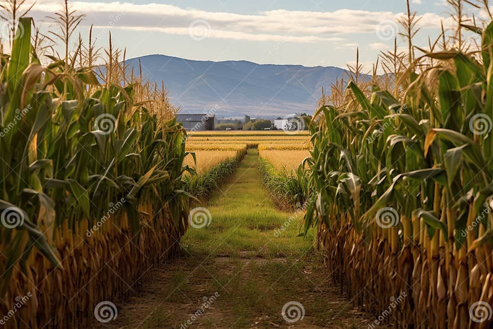 Corn Maze with Golden Fields in the Backdrop Stock Image - Image of ...