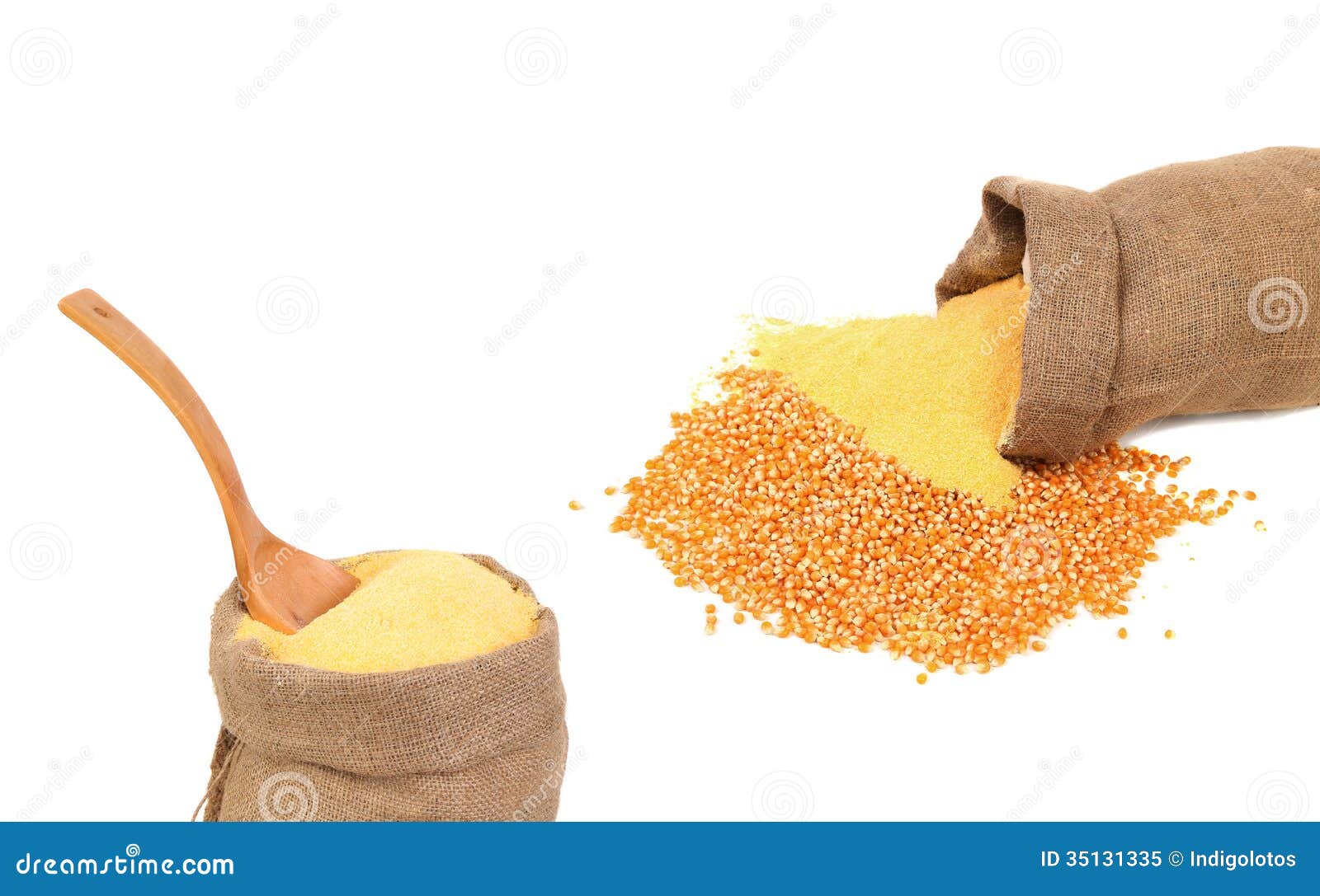 Corn Meal and Grain in Bag with Spoon. Stock Image - Image of macro ...