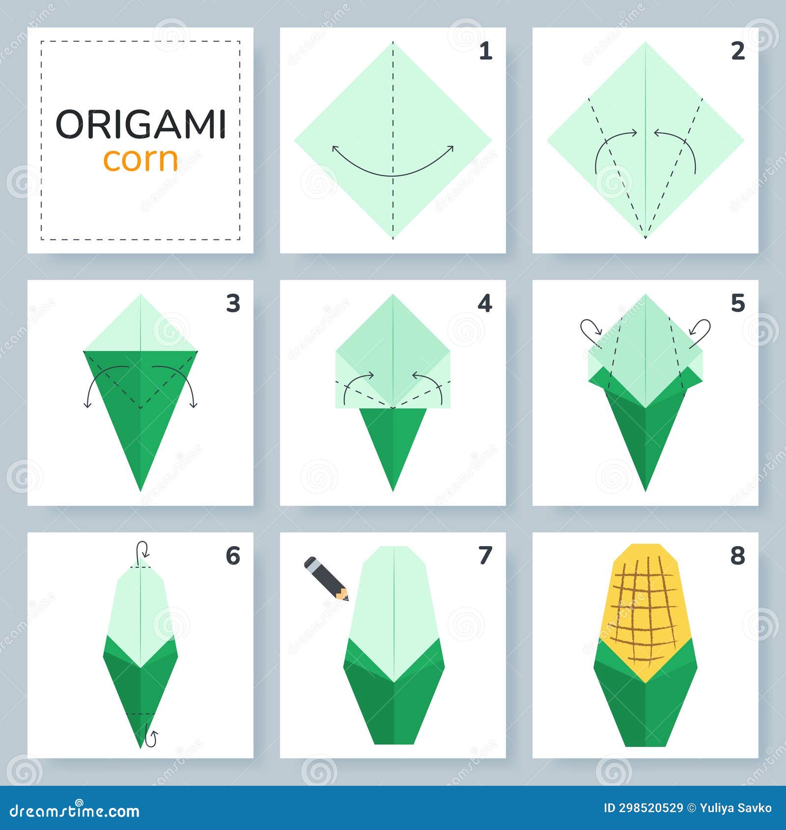 Origami Tutorial for Kids. Origami Cute Corn. Stock Vector ...