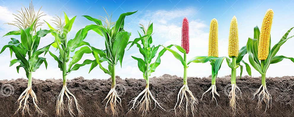 Corn Plant with Visible Roots in Soil at Farm Stock Photo - Image of ...